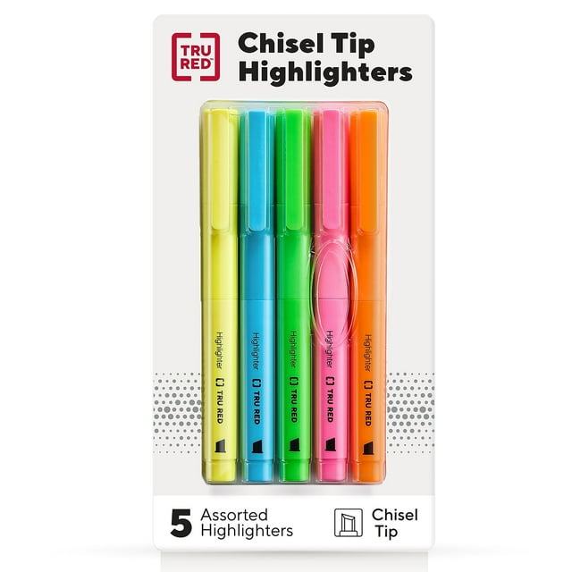 TRU RED Pocket Highlighter with Grip Chisel Tip Asst 5/Pack TR54584 ...
