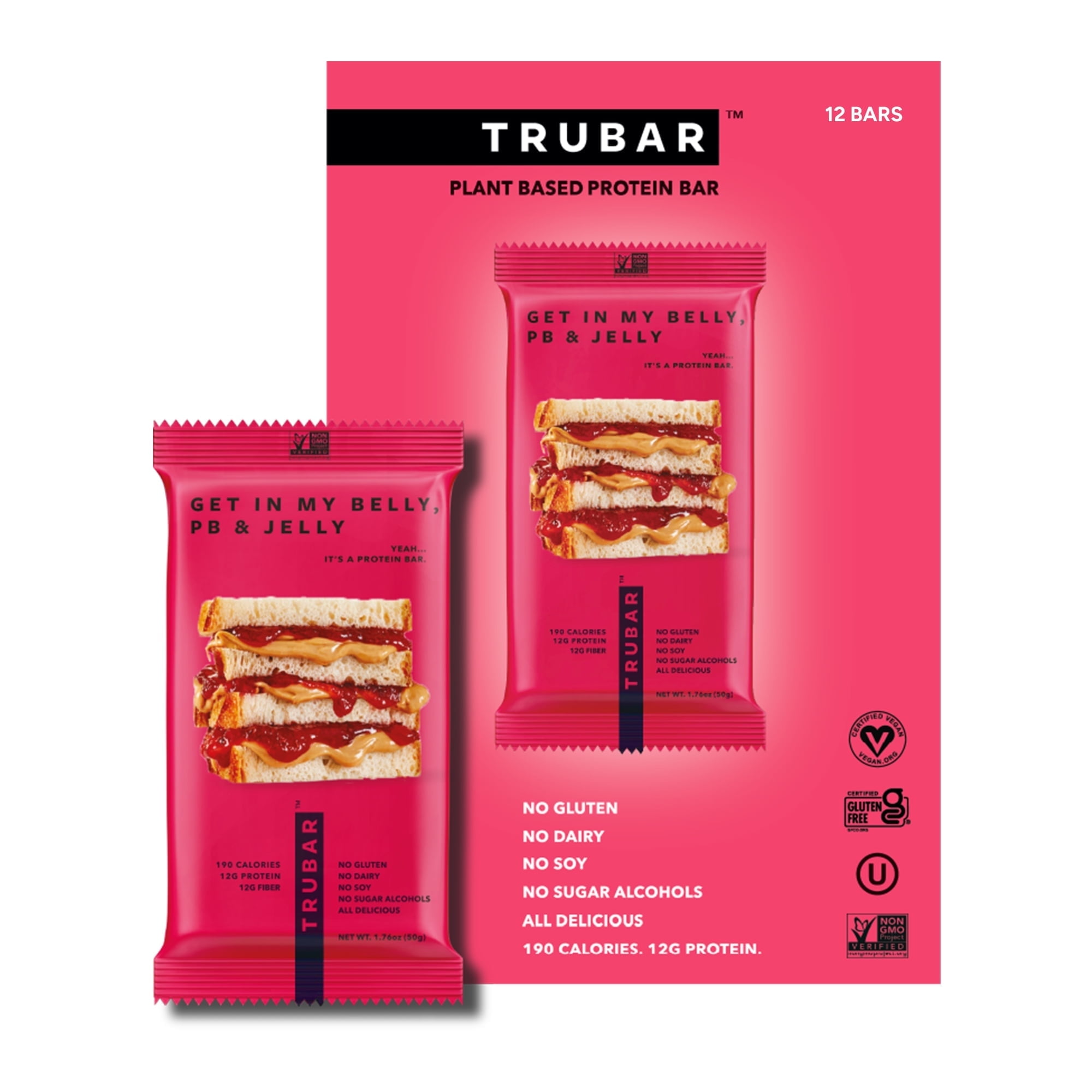 TRUBAR Protein Bar, Get in My Belly PB & Jelly, Plant Based Protein ...