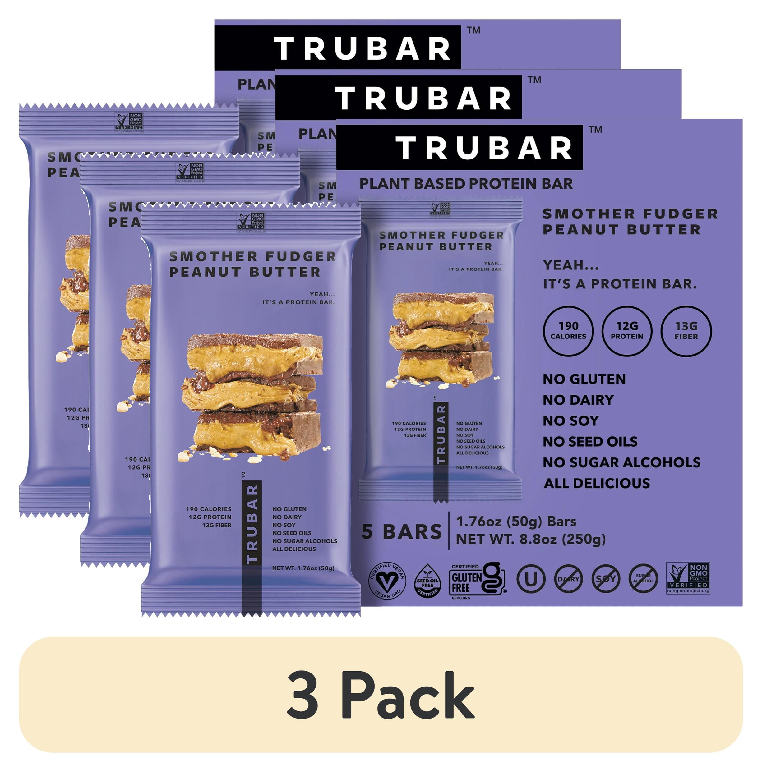 (3 pack) TRUBAR Protein Bar, Smother Fudger Peanut Butter, Plant Based ...