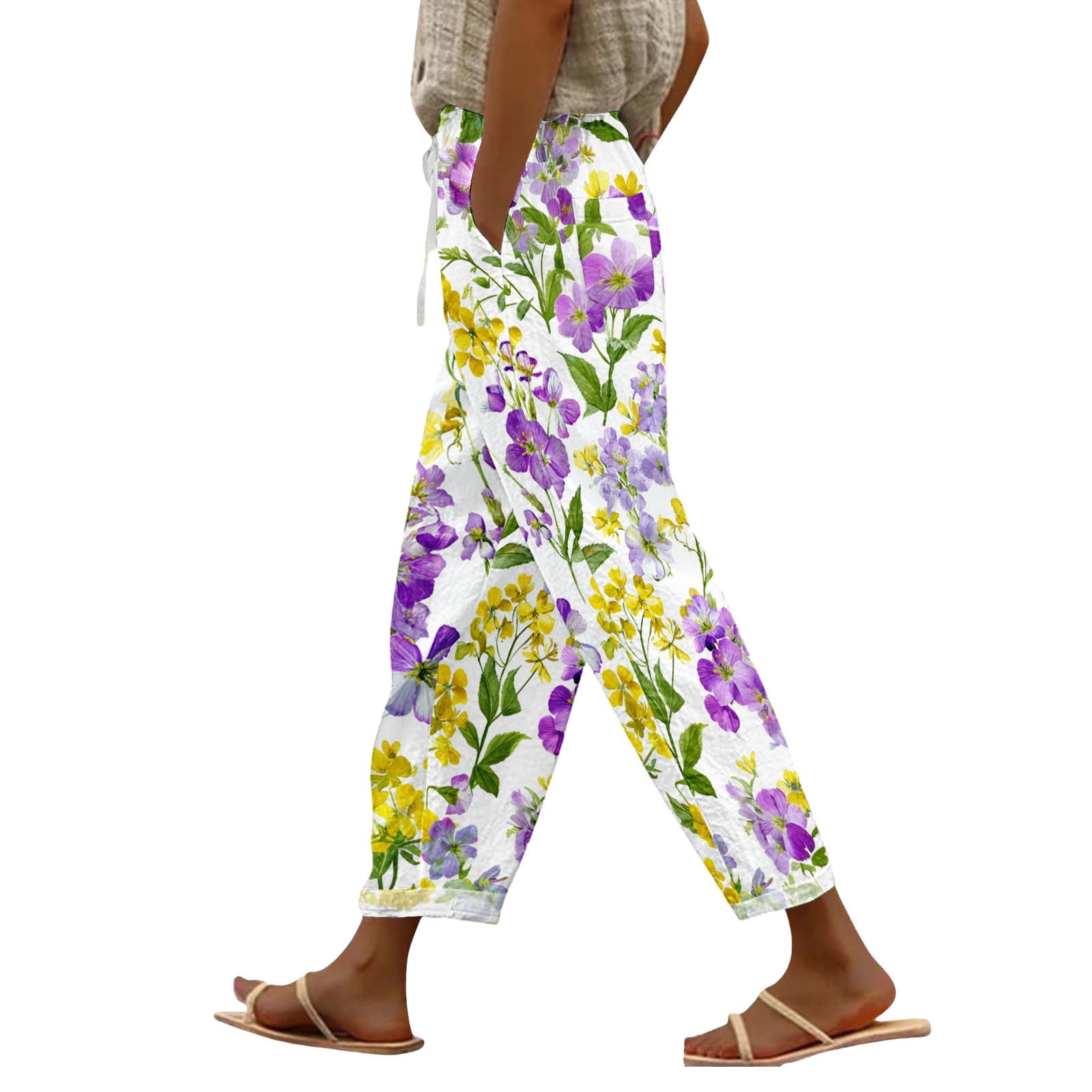 TRUBKH linen pants women Palazzo Pants Floral Solid Long Palazzo Pants ...