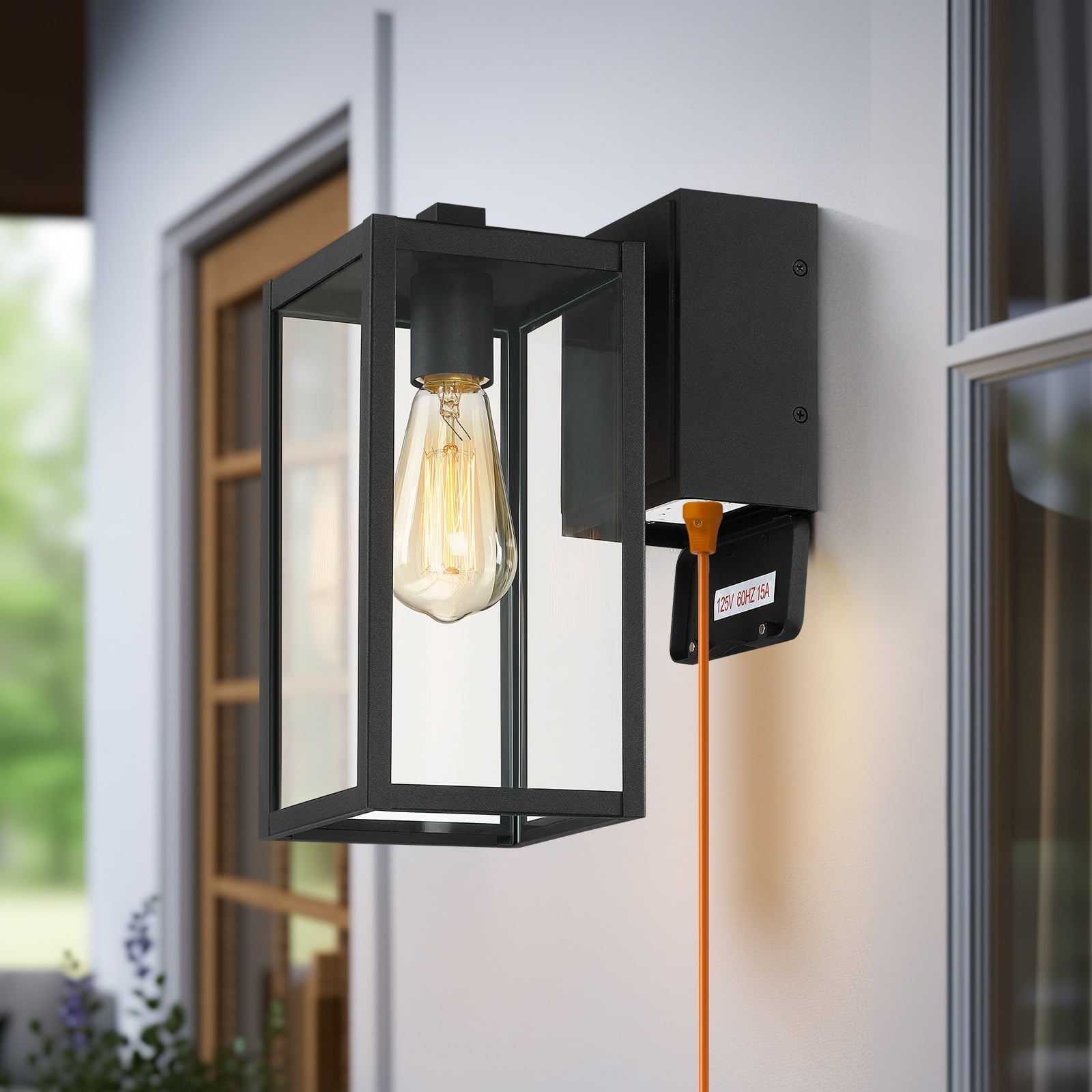 TRUE FINE 1-Light Black Outdoor Wall Sconce Light with Built-In GFCI ...