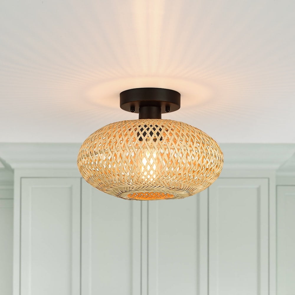 TRUE FINE 1-Light Bohemian Bamboo Semi-Flush Mount Ceiling Light - D11 ...