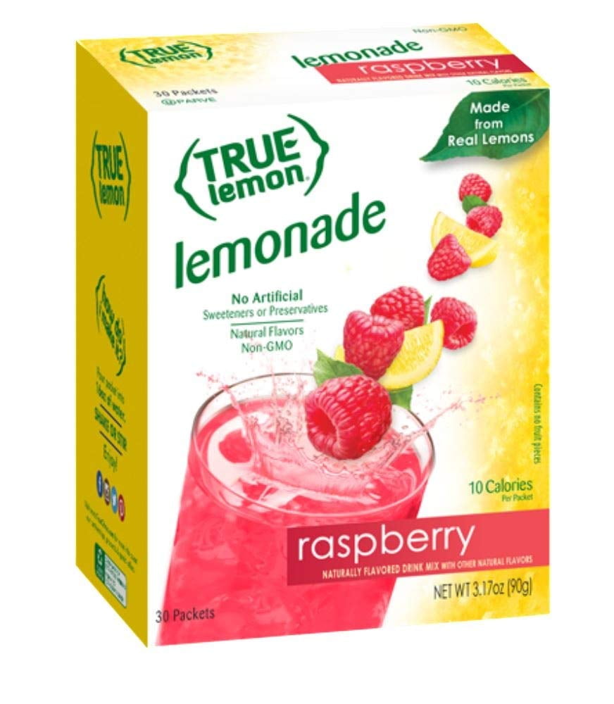 TRUE LEMON Raspberry Lemonade Mix (30 Packets) - Real Lemon, Stevia ...
