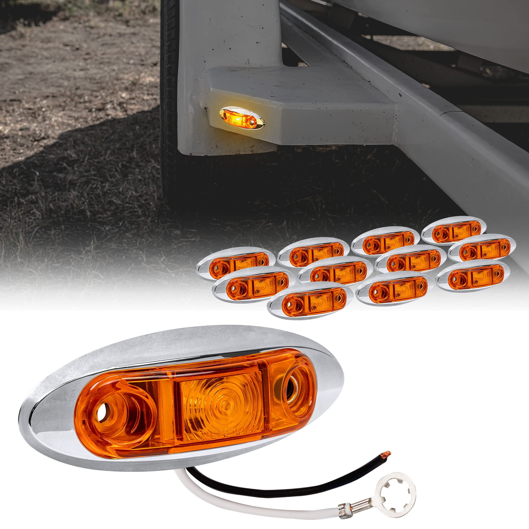 TRUE MODS 12pc 2.5" MMF7 Amber LED Trailer Marker Light Kit w/Chrome ...