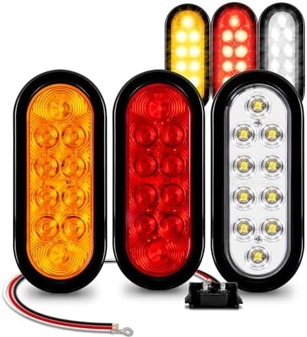 TRUE MODS 2 Red + 2 Amber + 2 White 6" Oval LED Trailer Tail Light Kit ...