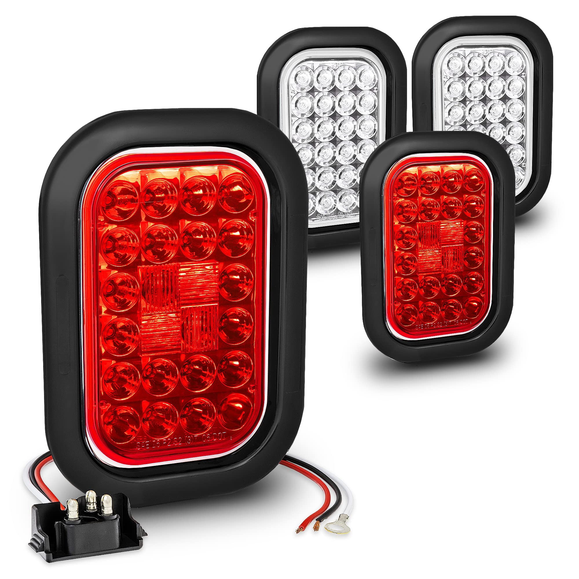 TRUE MODS 2 Red KEF16 + 2 White 5x3 Rectangle LED Trailer Tail Light ...
