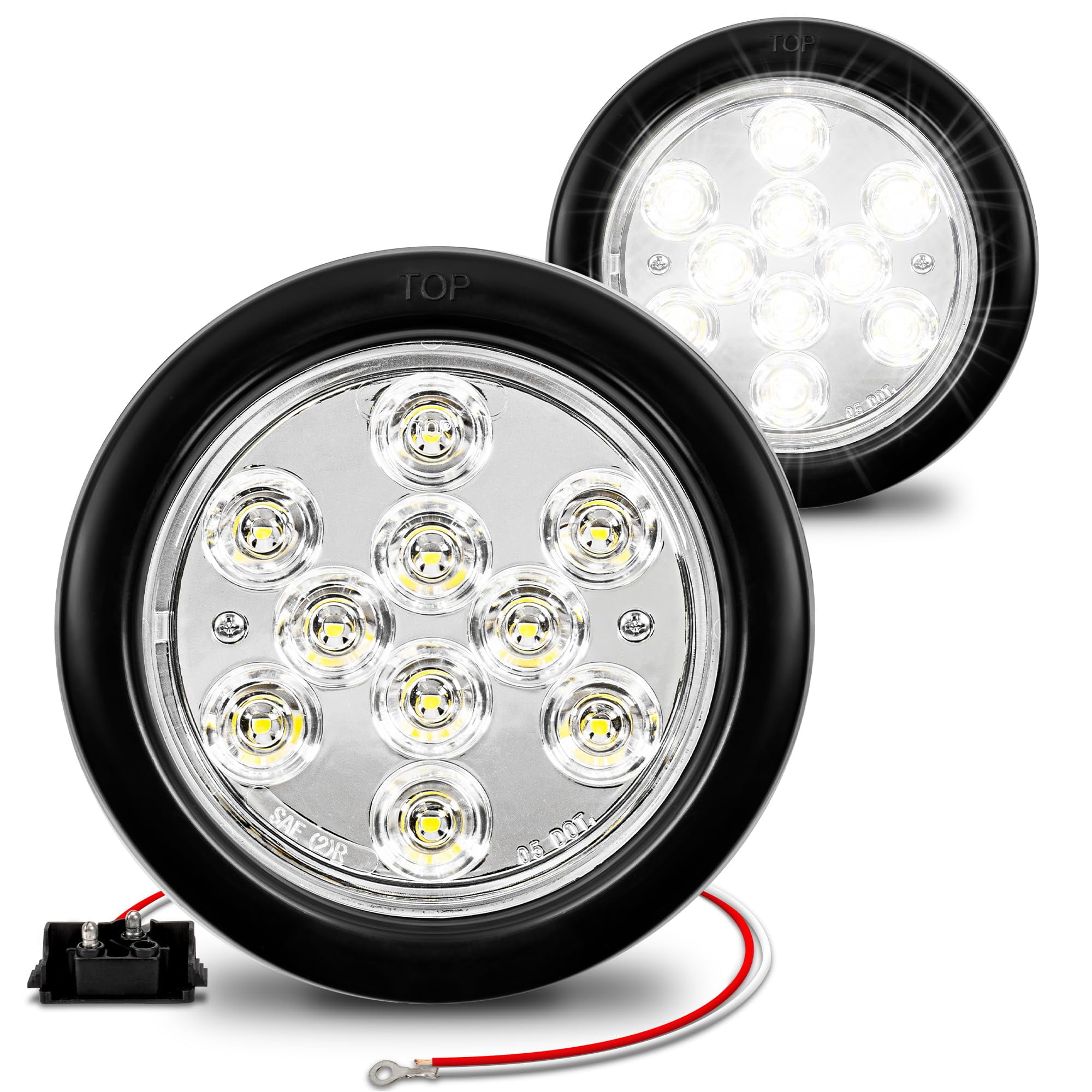 TRUE MODS 2pc 4" Round Clear White LED Trailer Tail Lights [DOT ...