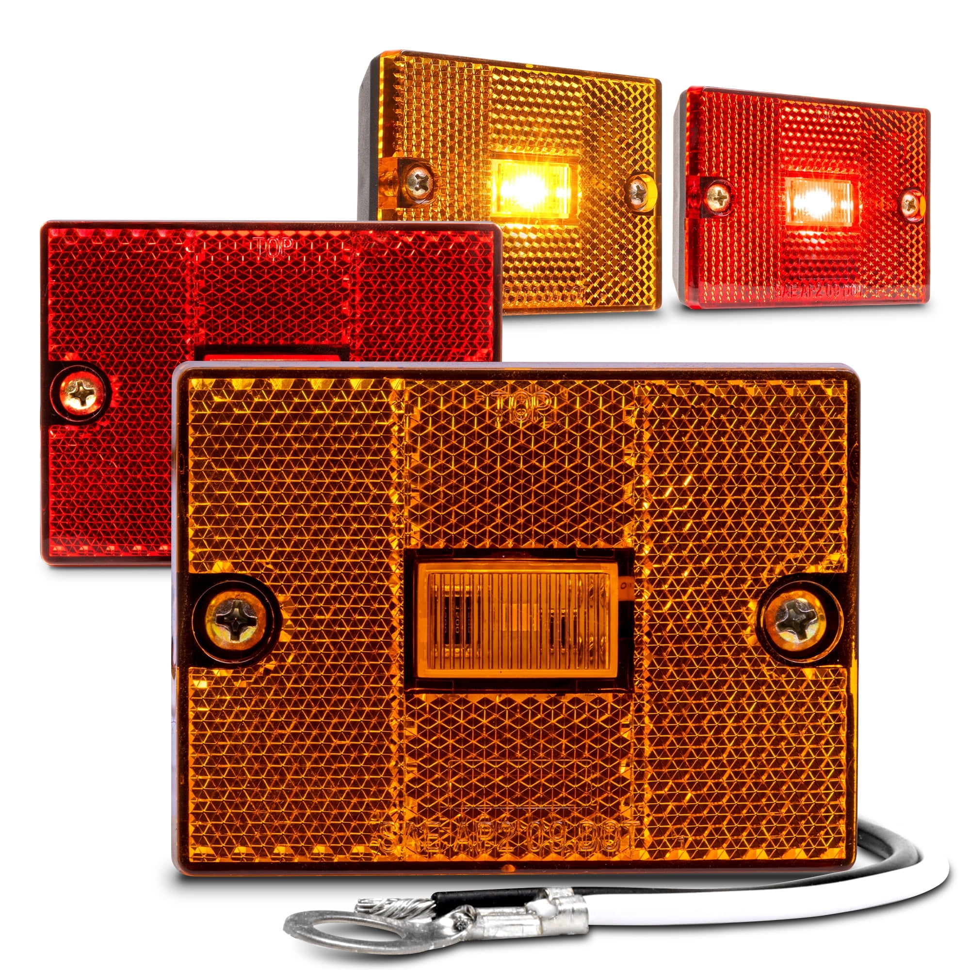 TRUE MODS 4pc 2x3 3x2 Inch Amber + Red LED Stud-Mount Side Marker Light ...