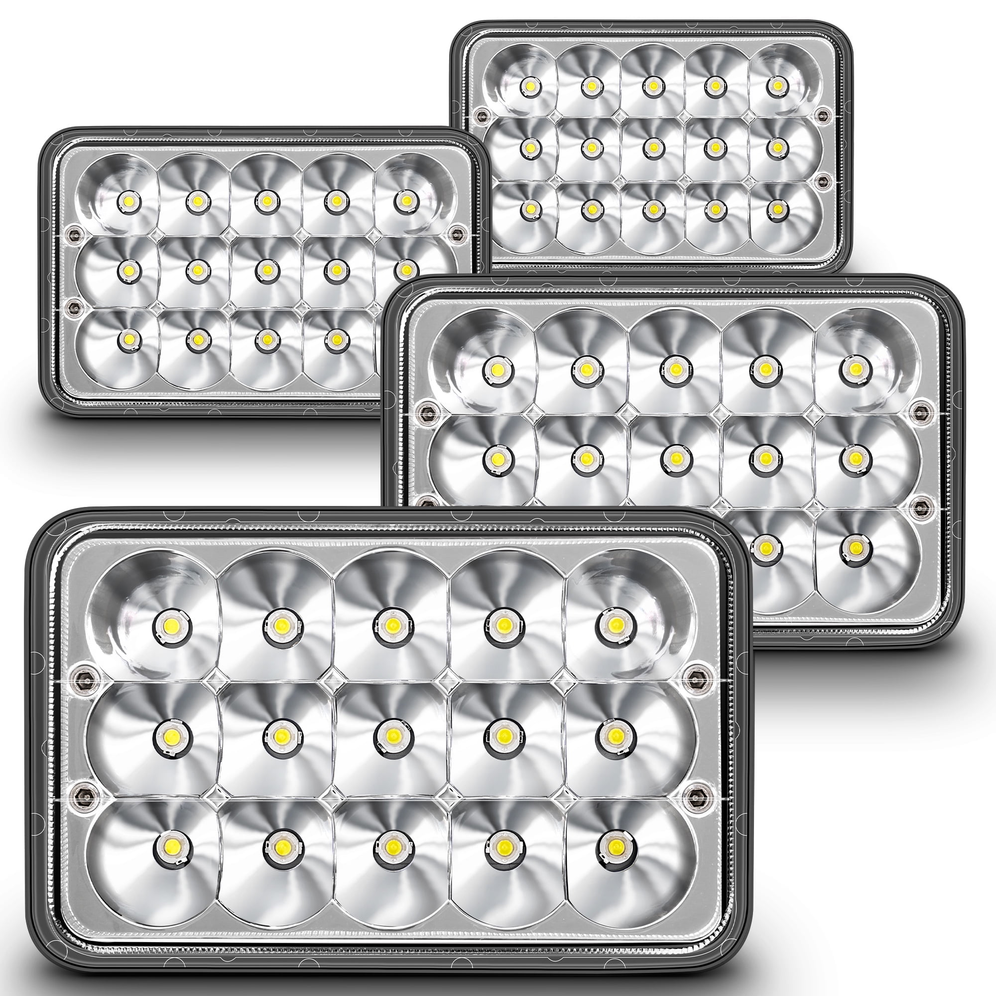 TRUE MODS 4pc 4x6 LED Headlights [45W] [H4 Socket] [Chrome-Finish ...