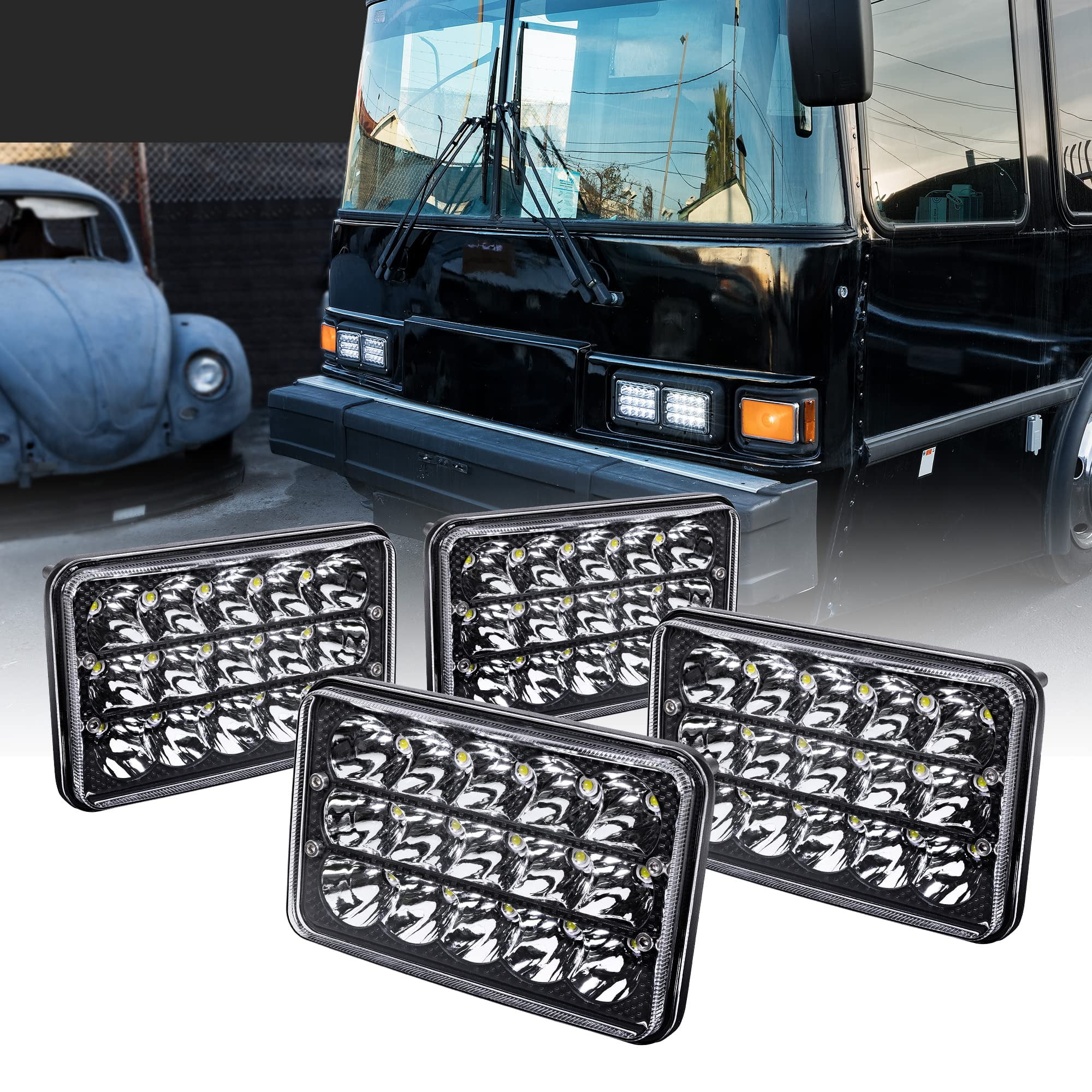 TRUE MODS 4pc Black 6x4 4x6 Inch LED Headlights Replacement [45W] [H4 ...