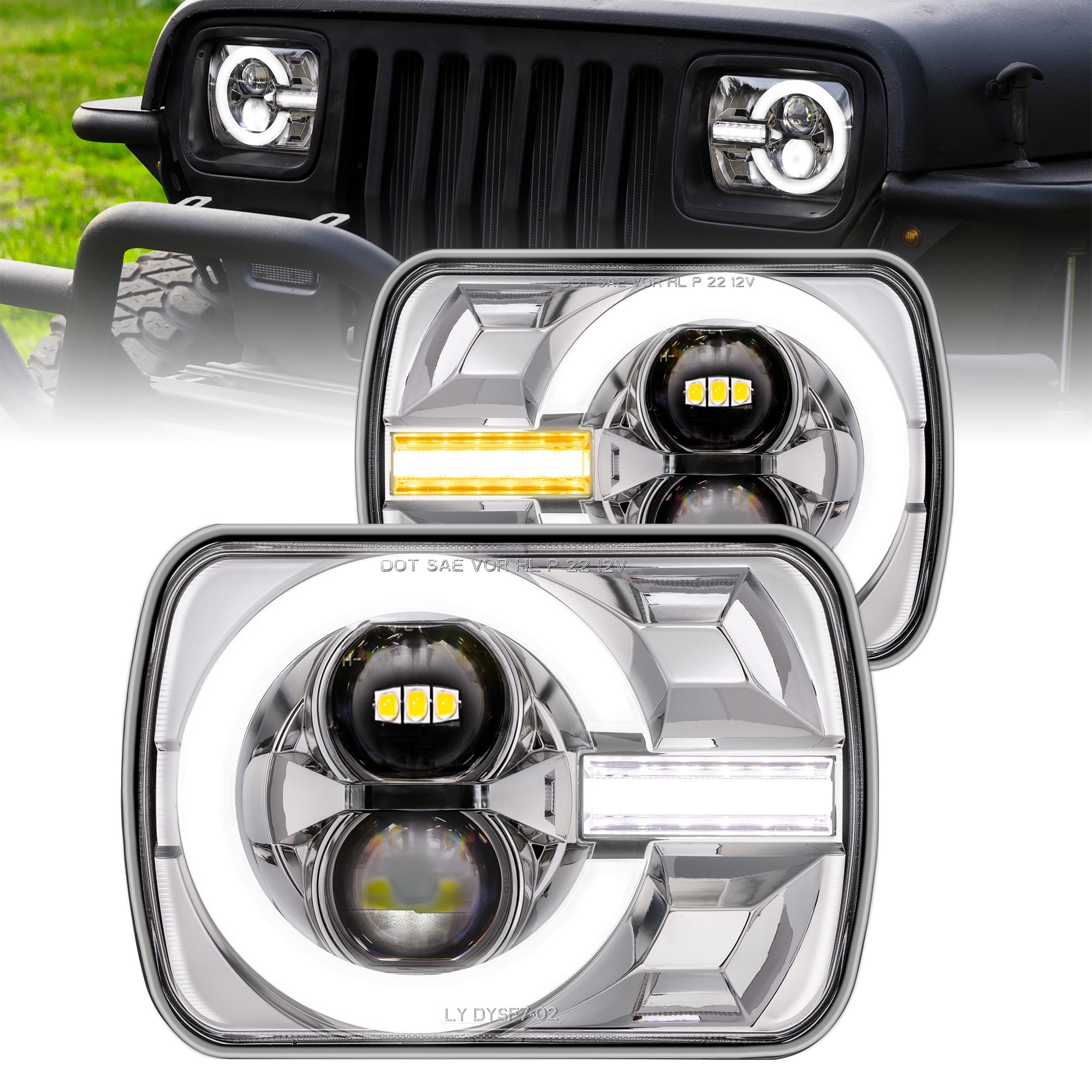TRUE MODS 5x7 7x6 H6054 LED Headlights Compatible w/Jeep Wrangler YJ ...