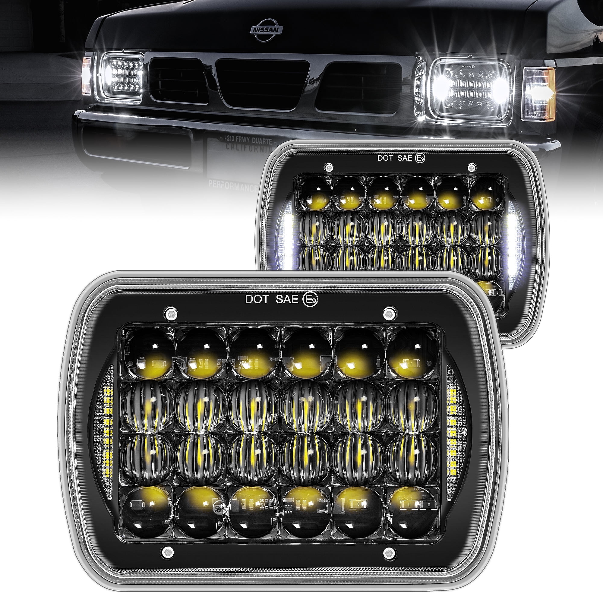 TRUE MODS 7x6 5x7 LED DRL Headlights, Black Finish for Jeep Wrangler YJ ...