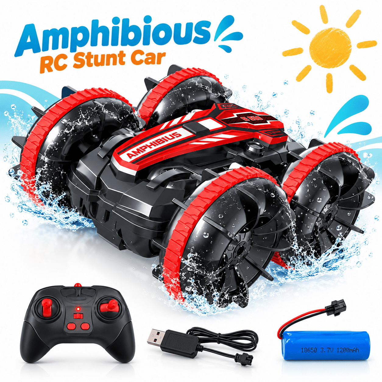TRUELAY 2.4GHz Amphibious Remote Control Stunt Car, Double-Sided 360 ...
