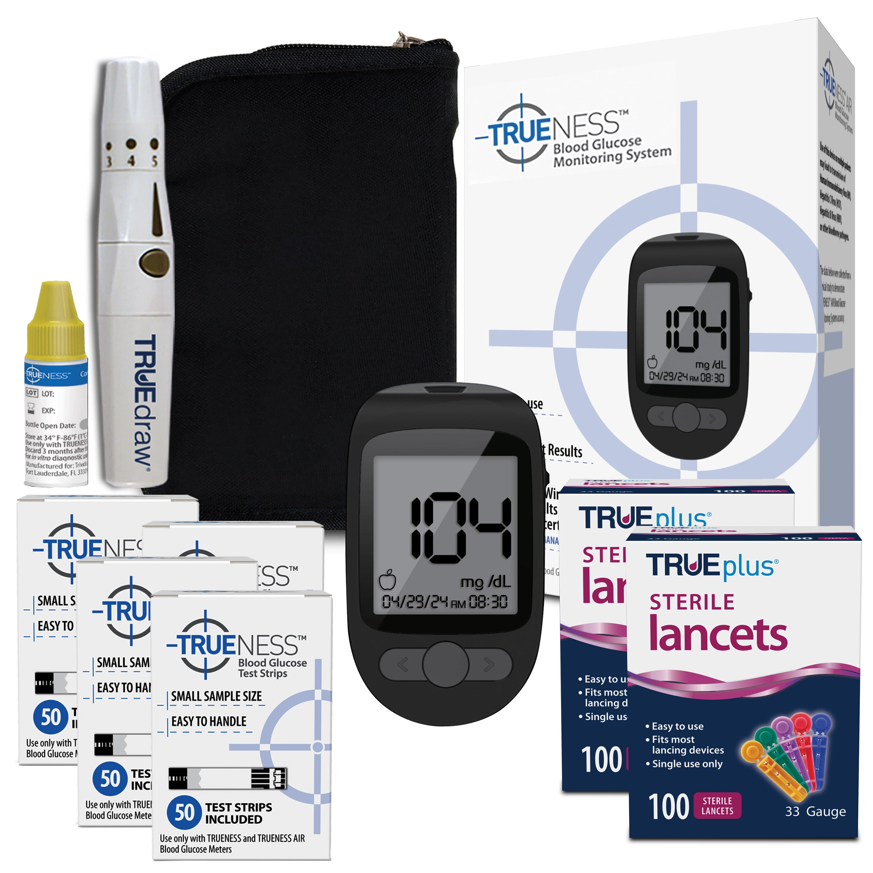 TRUENESS Blood Glucose Meter Kit, 200 Test Strips, 200 Lancets, Lancing ...