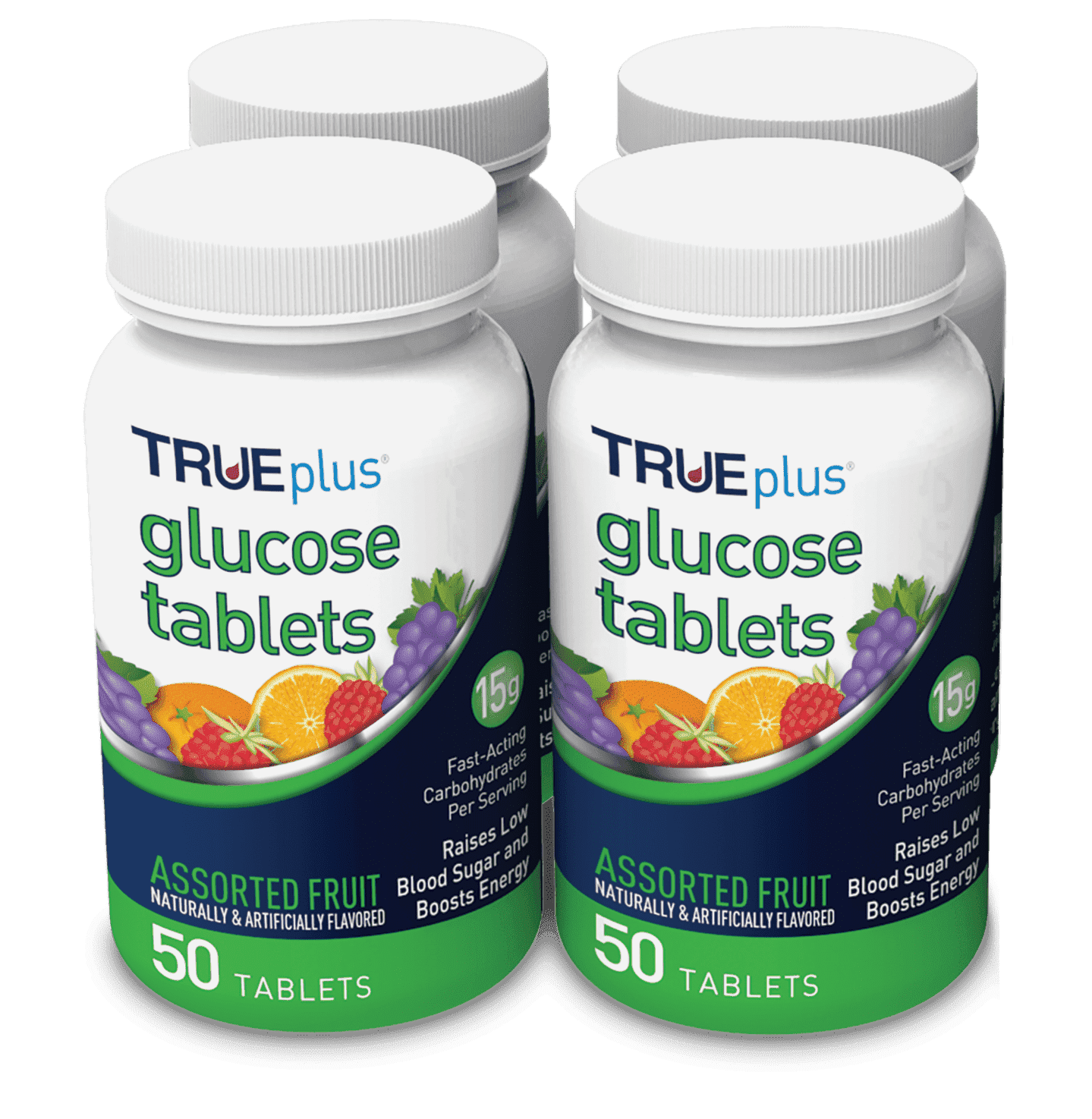 TRUEplus® Glucose Tablets, Assorted Flavor (Grape, Raspberry, Orange) - 50ct Bottle (4 Bottles ...