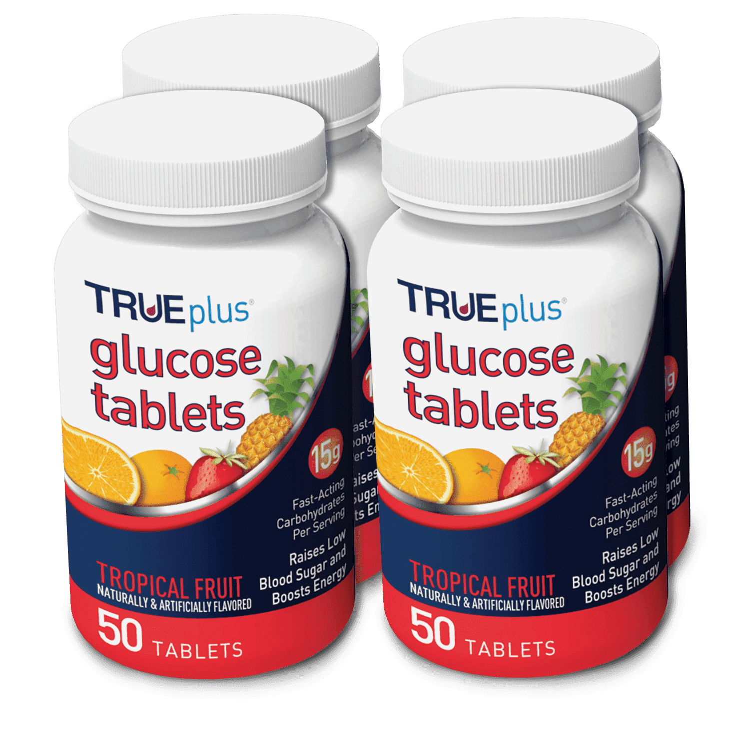 TRUEplus Glucose Tablets, Tropical Fruit, 50Ct Bottles (4 Pack) HSA/FSA ...