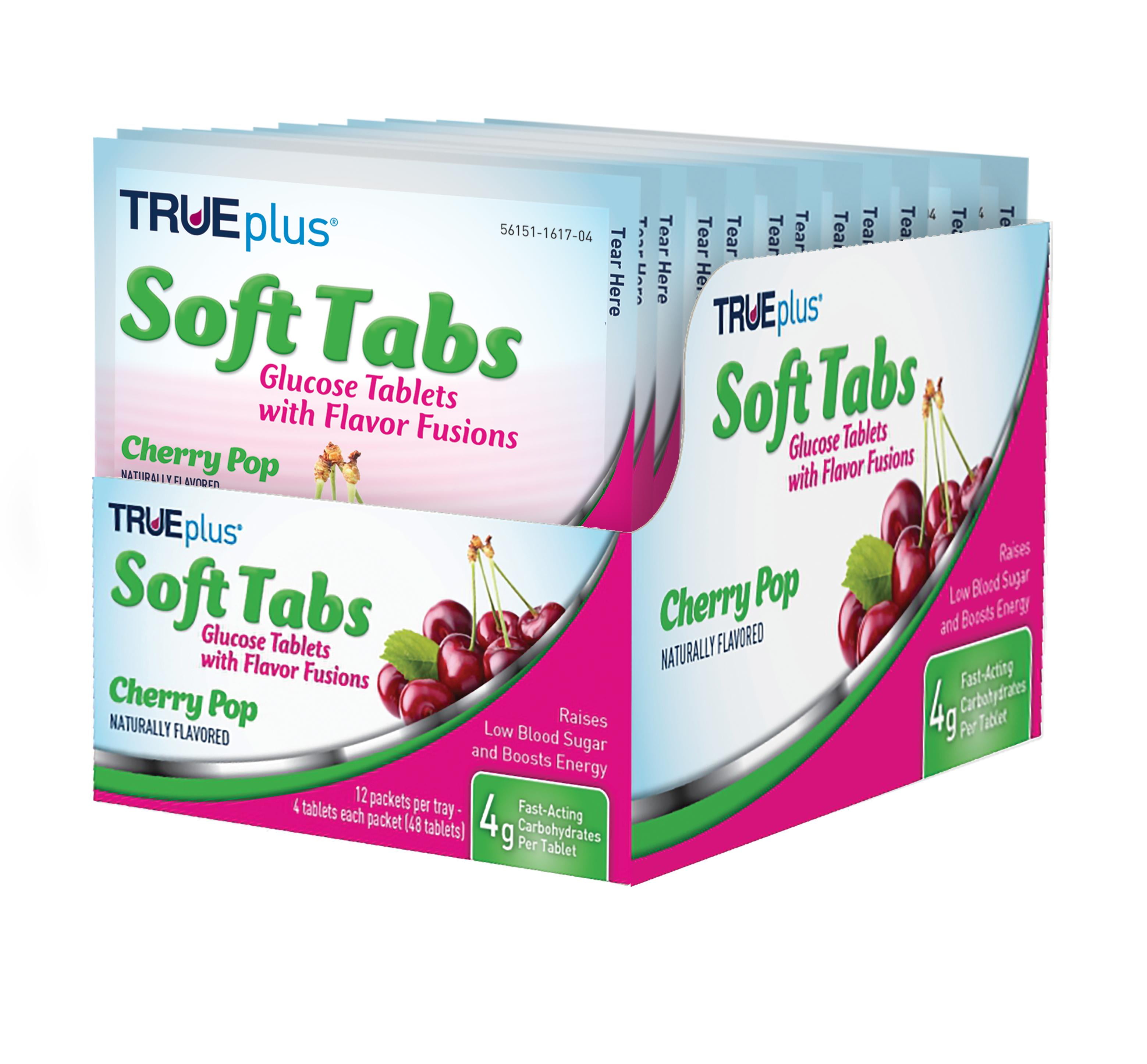 TRUEplus® Soft Tabs Glucose Tablets – 12 Packs – 48 tabs (Cherry Pop ...