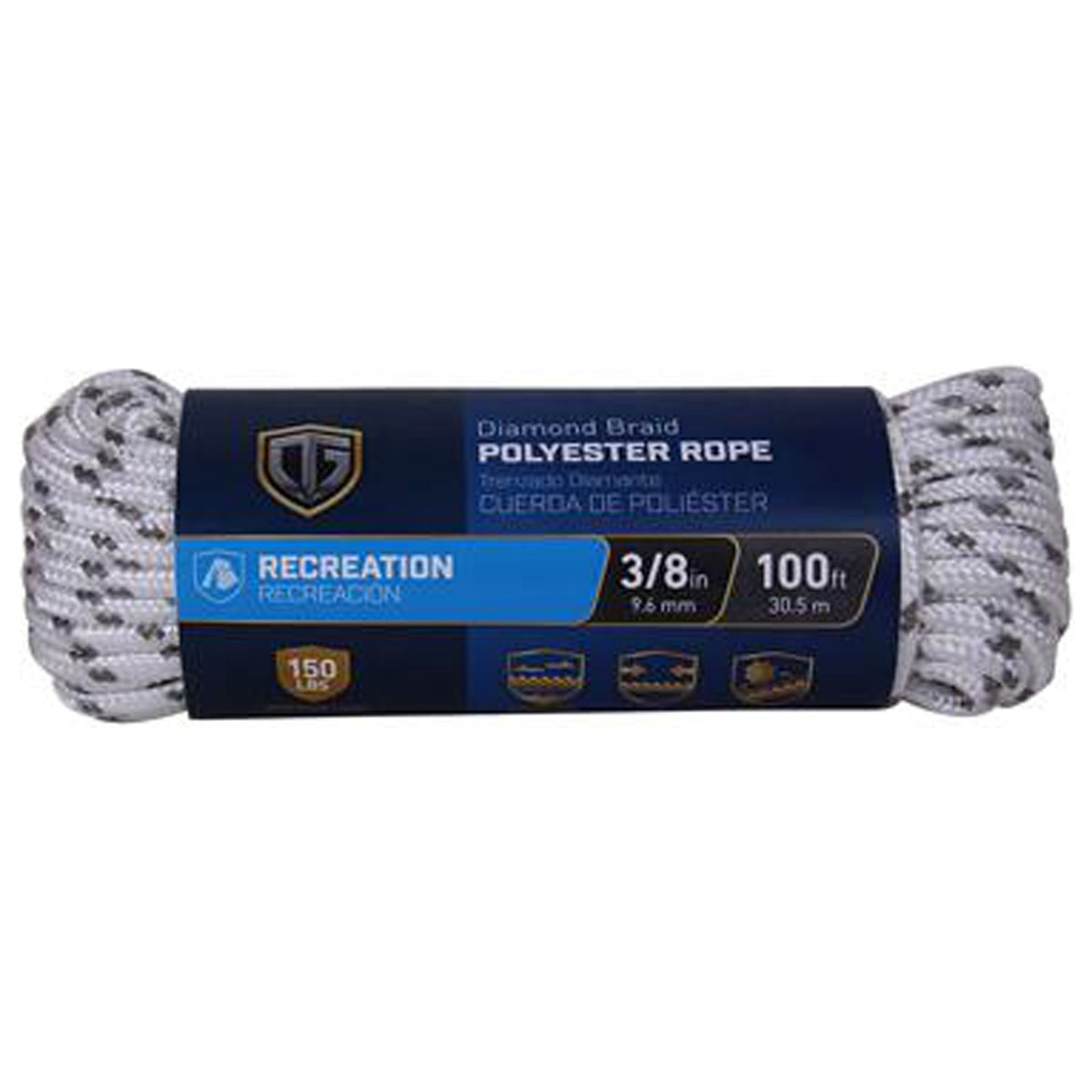 TRUGUARD Polypropylene Rope, Diamond Braid, White/Gray, 3/8-In. x 100 ...