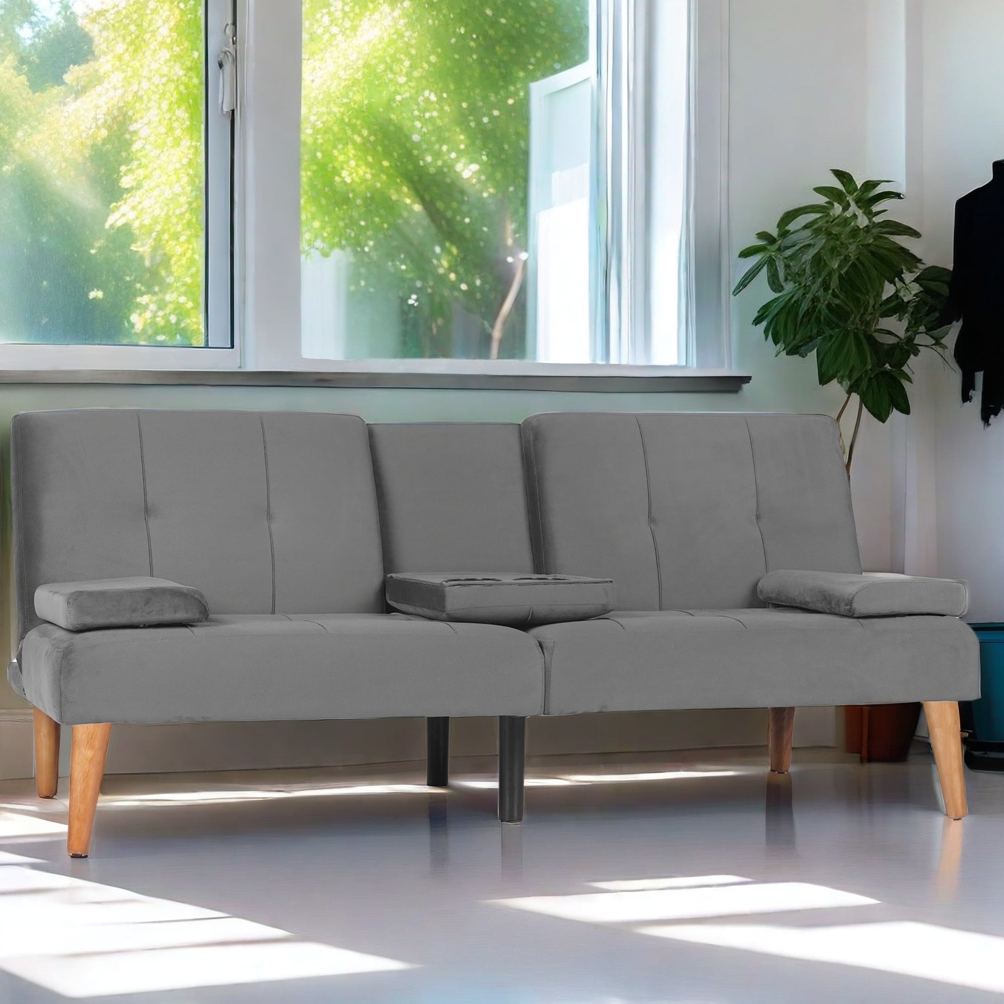 TRUKER 65" Velvet Upholstered Futon Sofa Bed Convertible Folding ...