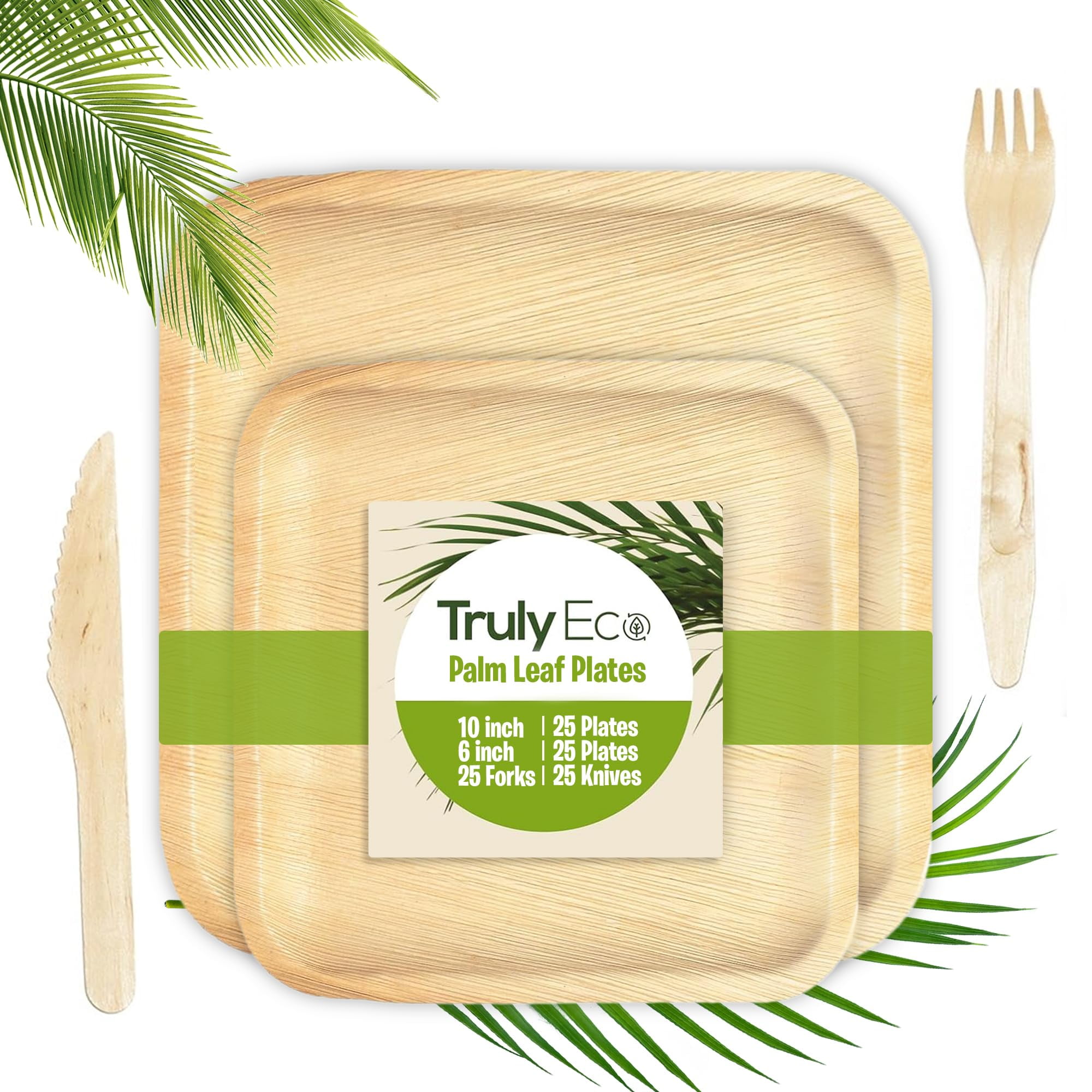TRULY ECO 10”&6” Combo Square Palm AFN1Leaf Plates - Compostable ...