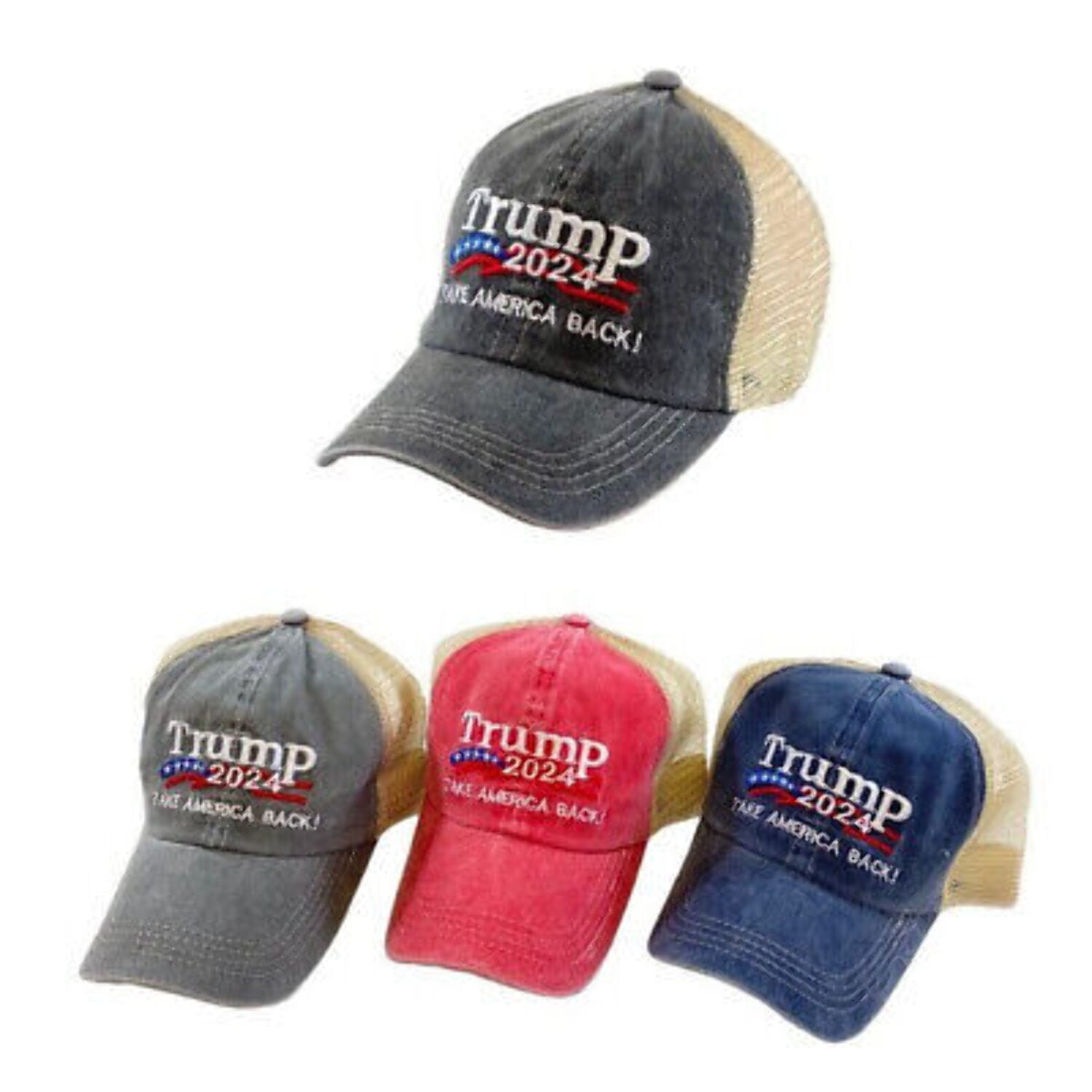 TRUMP 2024 TAKE AMERICA BACK! MESH TRUCKER EMBROIDERED HAT CAP (GREY ...