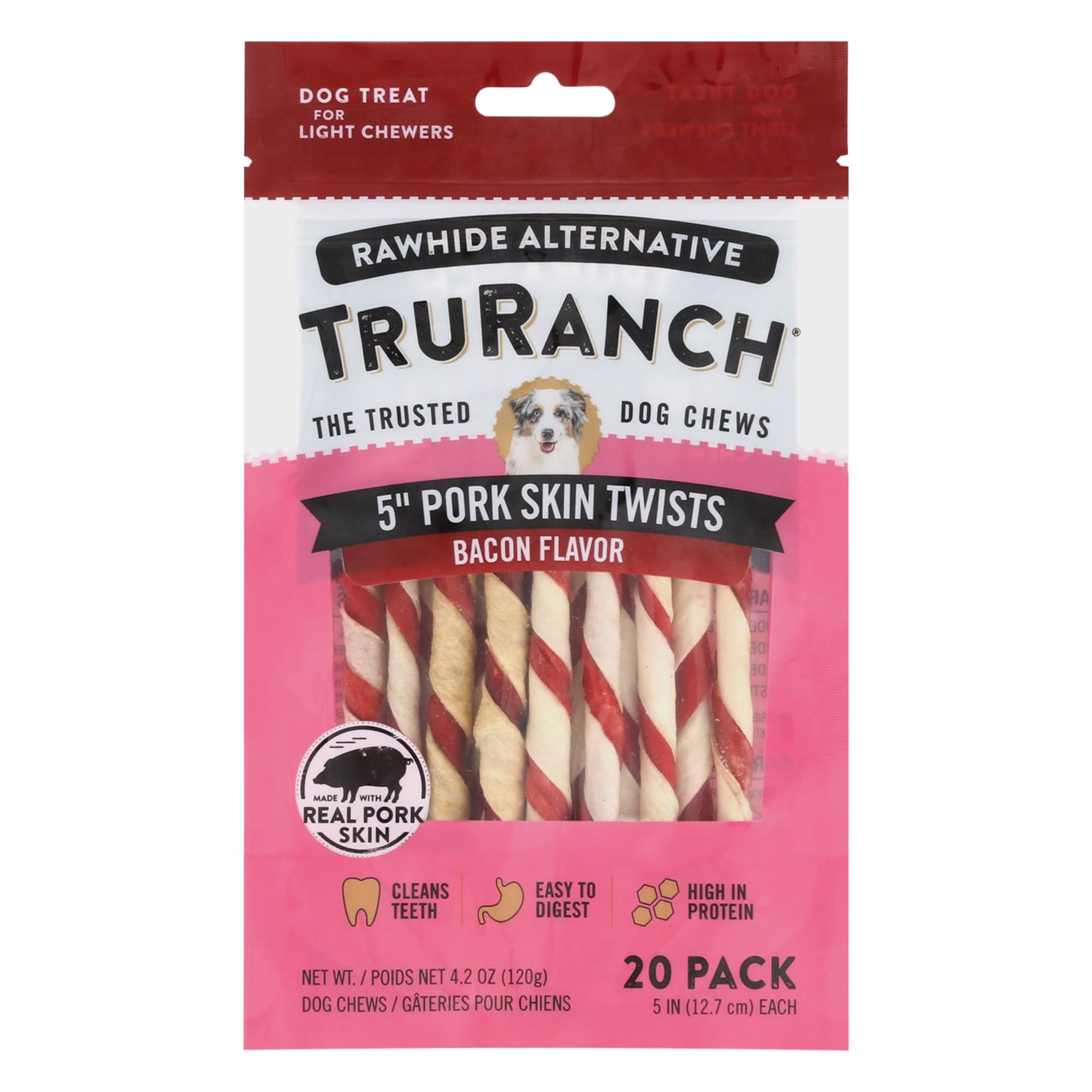 TRURANCH 5" Pork Skin Twists - COC1Collagen Chews for Dogs - Bacon ...