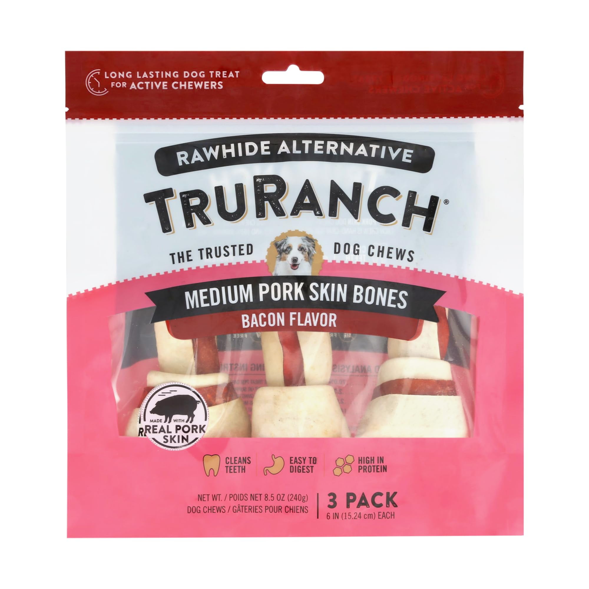 TRURANCH Medium Pork Skin SAF21 Bones, Bacon Flavor - Collagen Bones ...