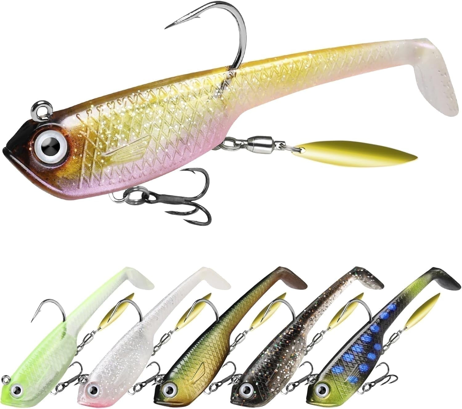 TRUSCEND Pre-Rigged Soft Bass Lures with Spoon, Unique Vibrating Swim ...