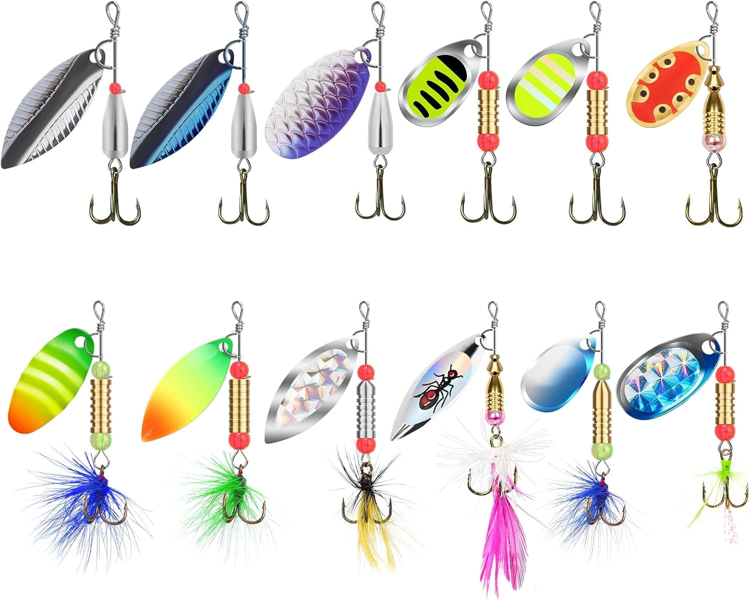 TRUSCEND 12Pcs Spinner Bait Set with Rooster Tail, Spinnerbaits for ...