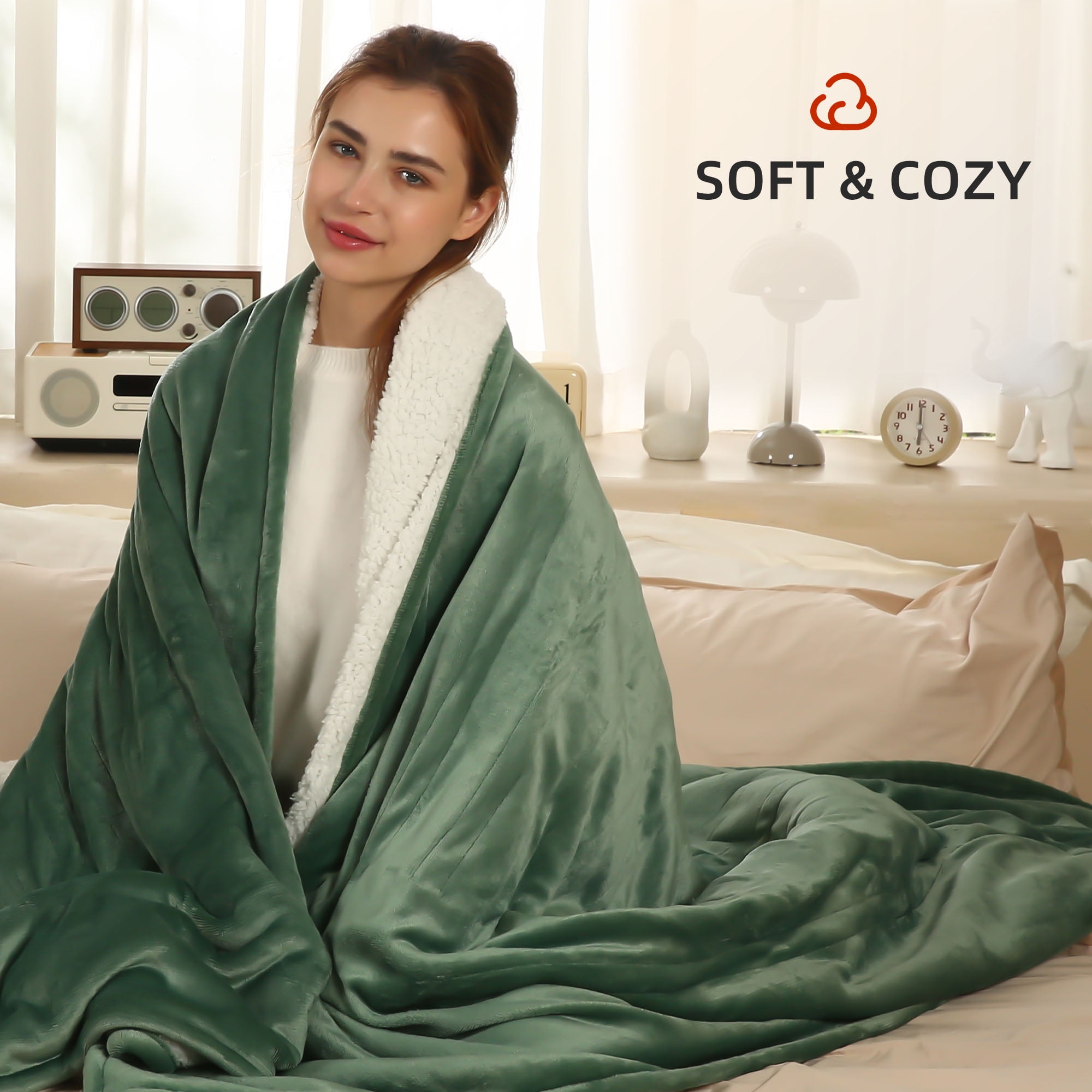 TRUSTWARMTH Heated Electric Throw Blanket 50x60, 5 Heating Levels, Auto ...