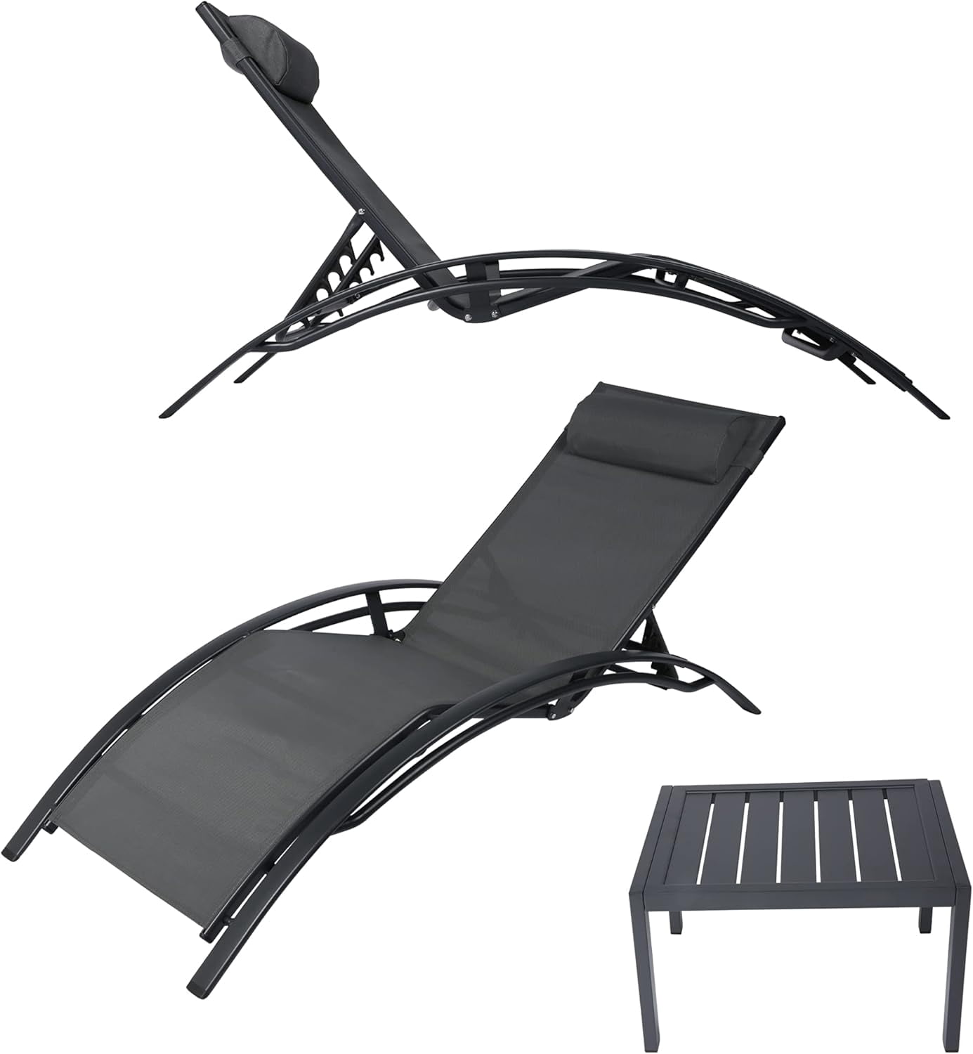 TRY & DO Patio Chaise Lounge Chair Set of 3 with Side Table Outdoor ...