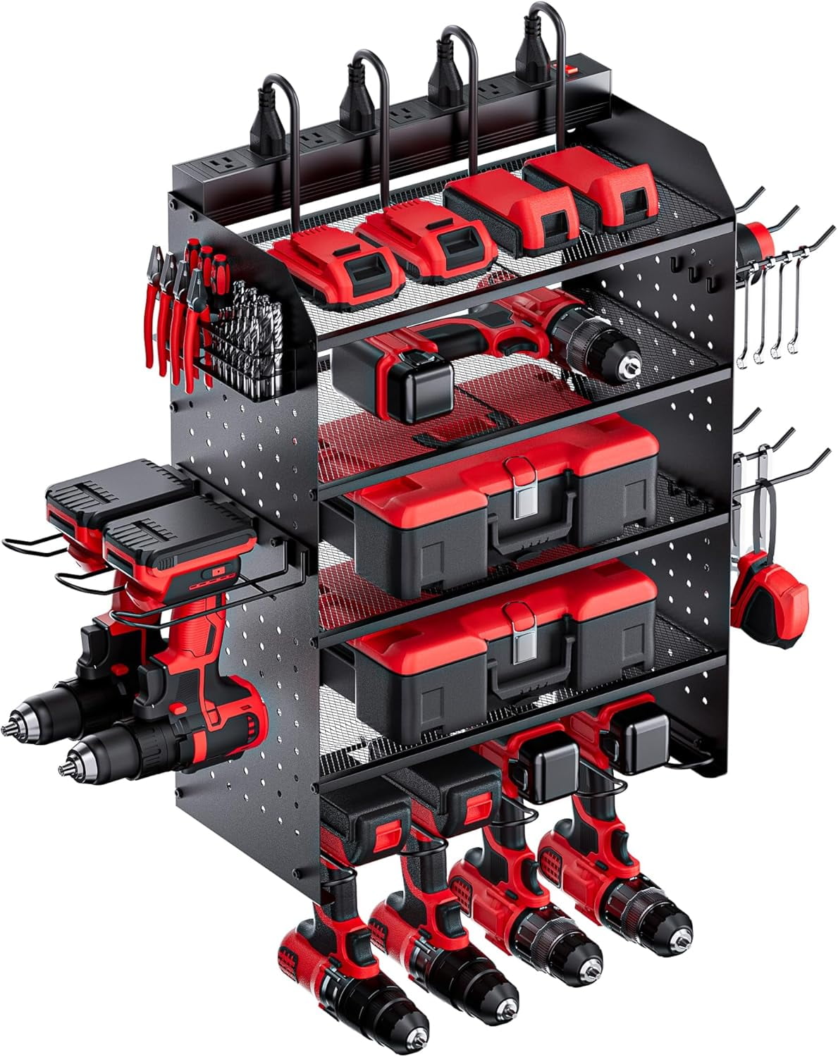TRZZ Power Tool Organizer with Charging Station, 3-Layer, 8 Outlets ...