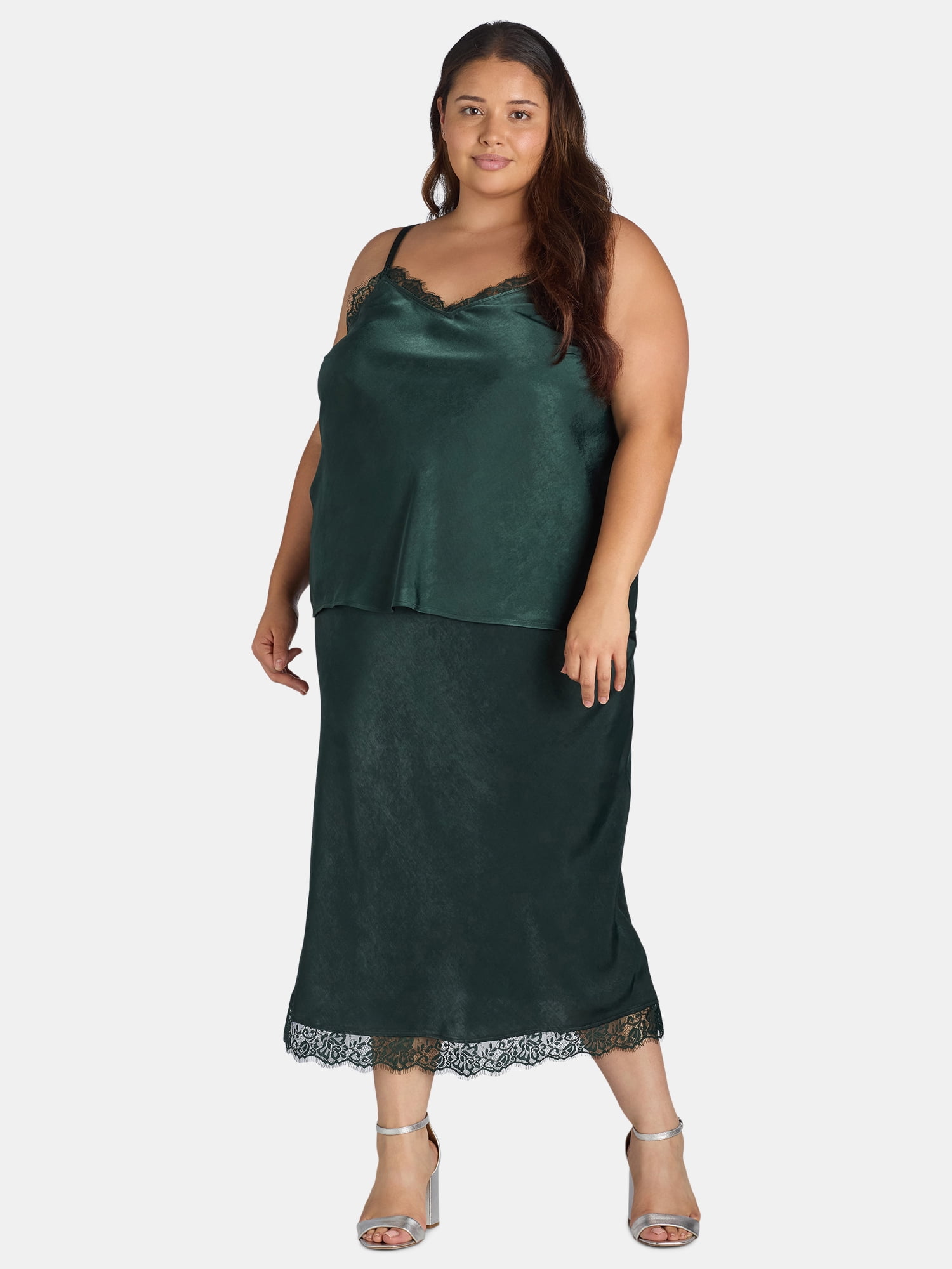 Terra & Sky Women’s Plus Satin Cami and Midi Skirt Set, Sizes 0X-4X ...