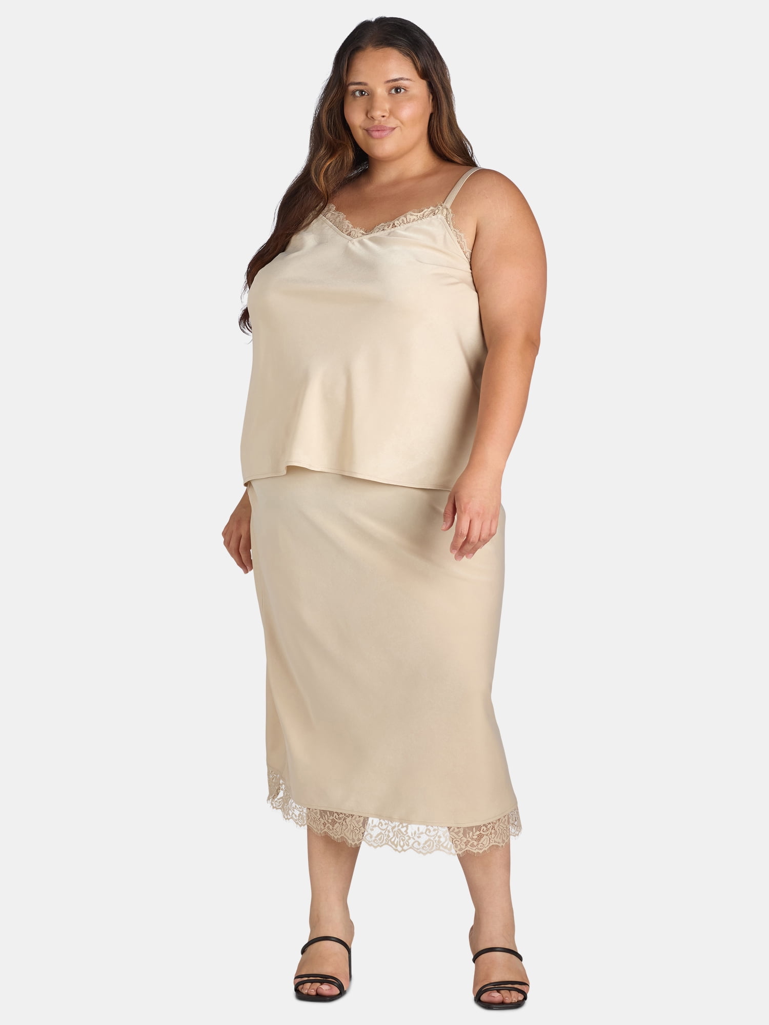 Terra & Sky Women’s Plus Satin Cami and Midi Skirt Set, Sizes 0X-4X ...