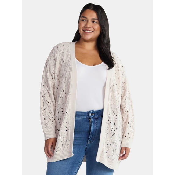 Terra & Sky Women's Plus Size Chenille Crochet Cardigan Sweater ...