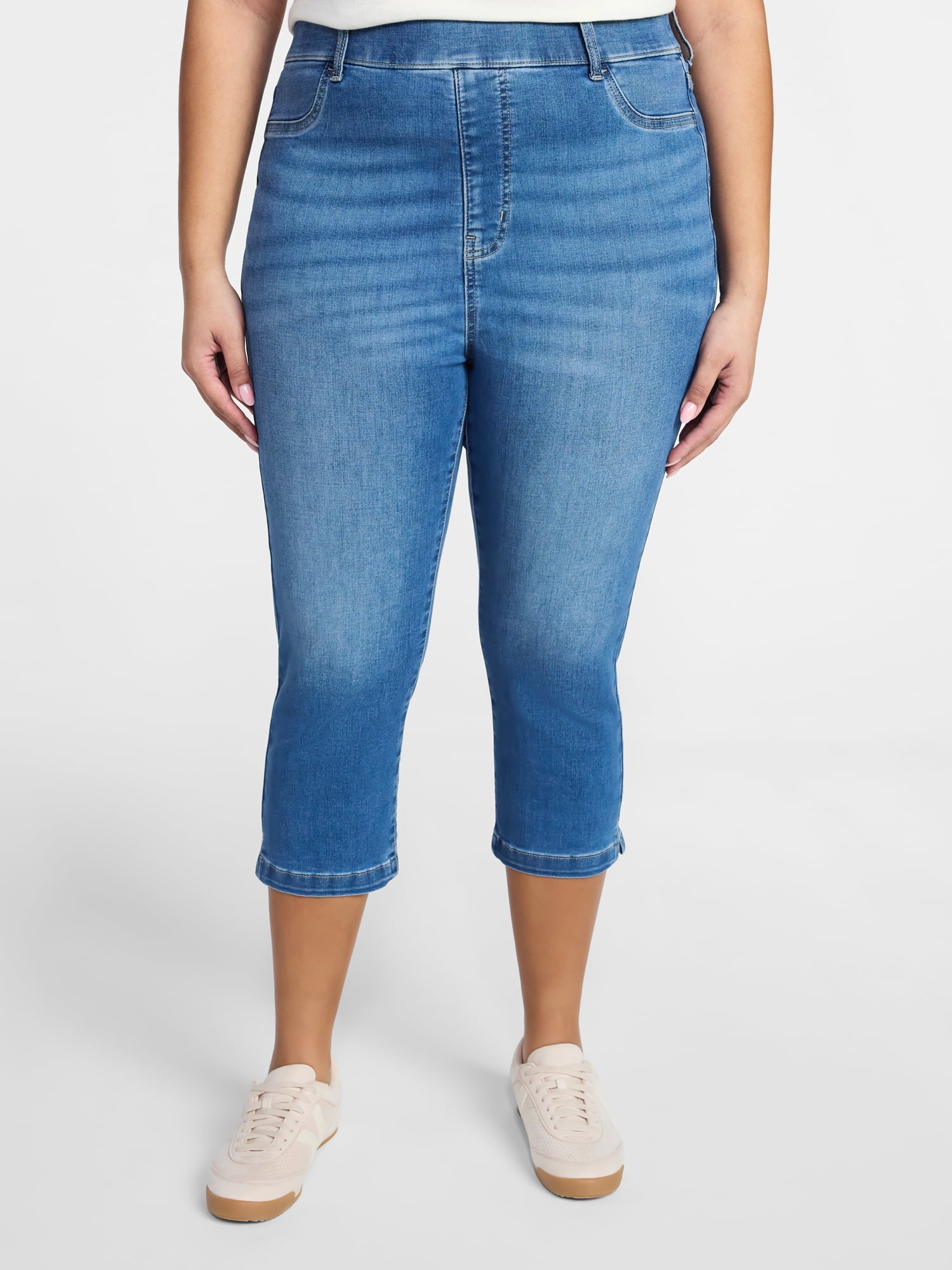 Terra & Sky Women's Plus Pull On Jegging Capri Pants with Control Panel ...