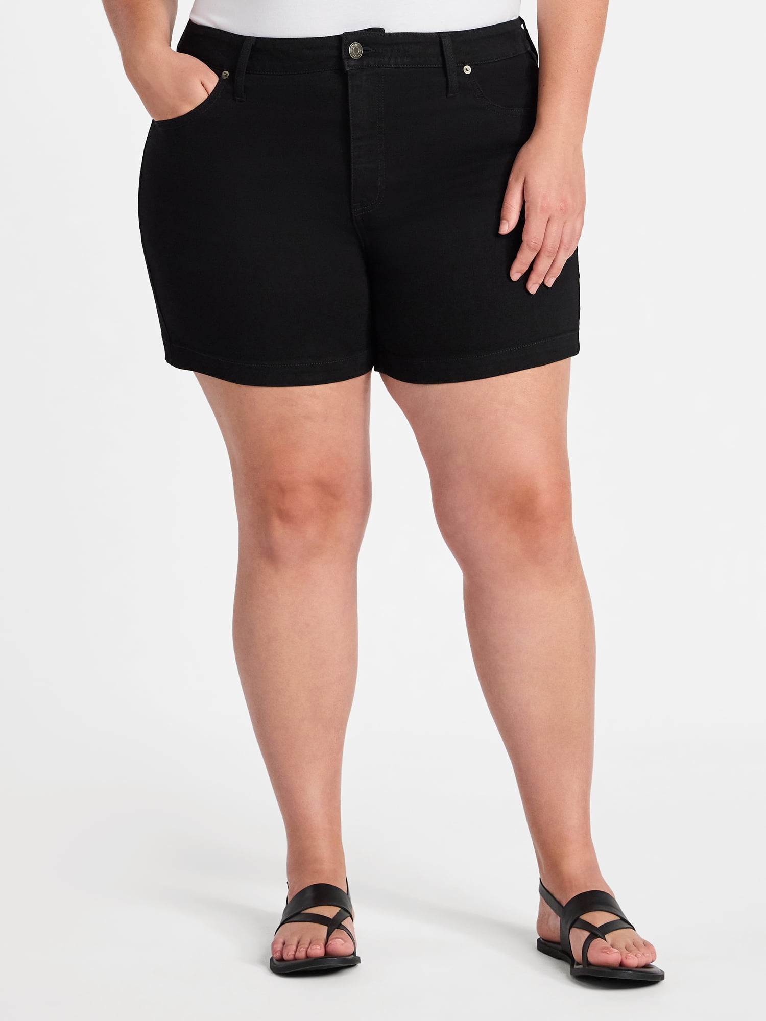 Terra & Sky Women's Plus High Rise A Line Denim Shorts, 5" Inseam ...