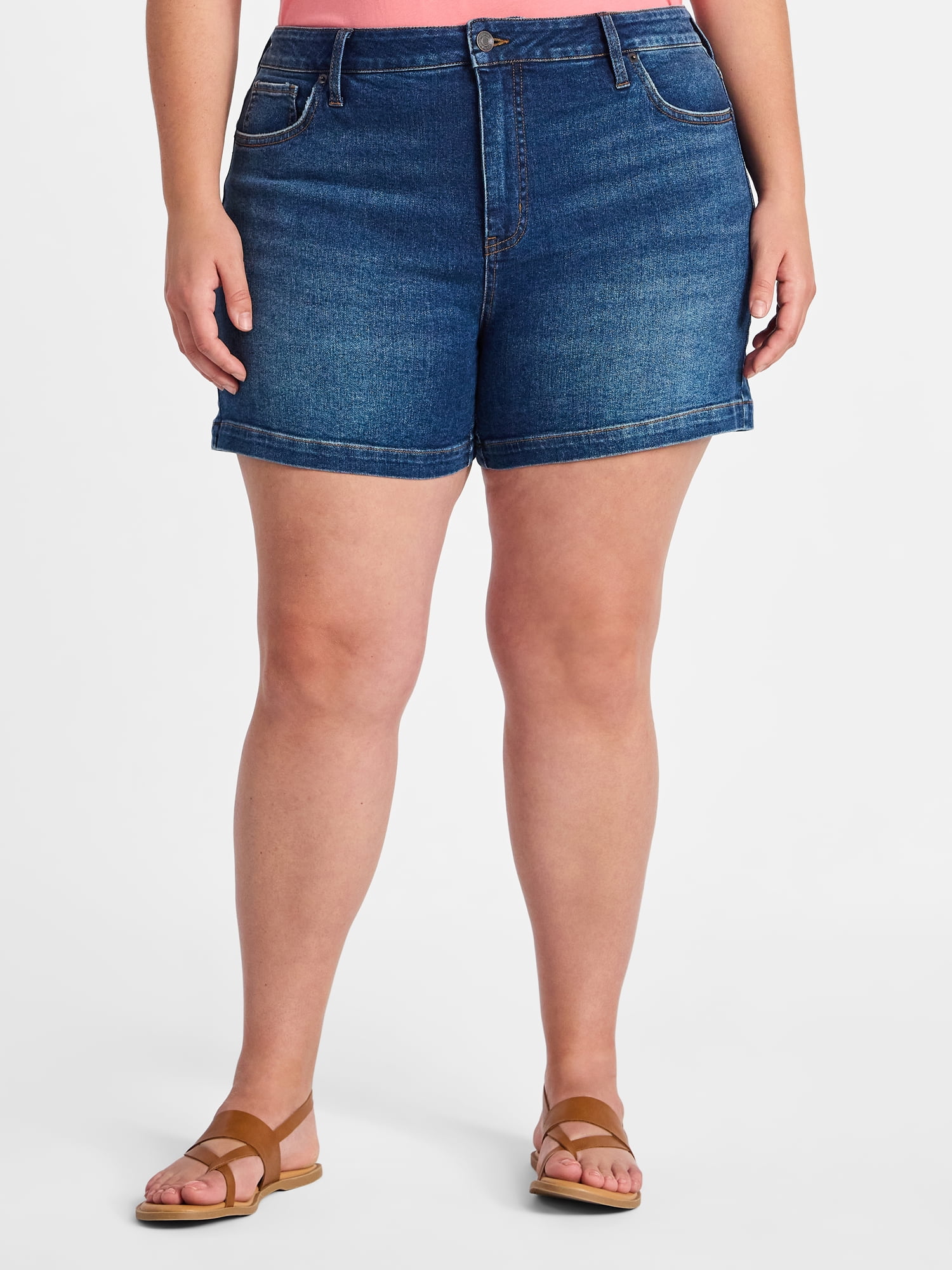 Terra & Sky Women's Plus High Rise A-Line Denim Shorts, 5" Inseam ...