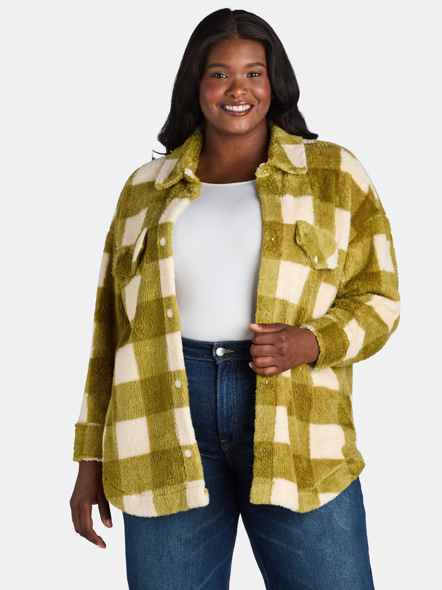 Terra & Sky Women's Plus Size Faux Shearling Shacket Sizes 0X-5X ...