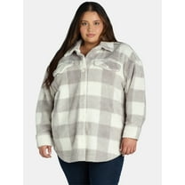 Terra & Sky Women's Plus Size Brushed Plaid Button Down Shacket, 0X-5X ...