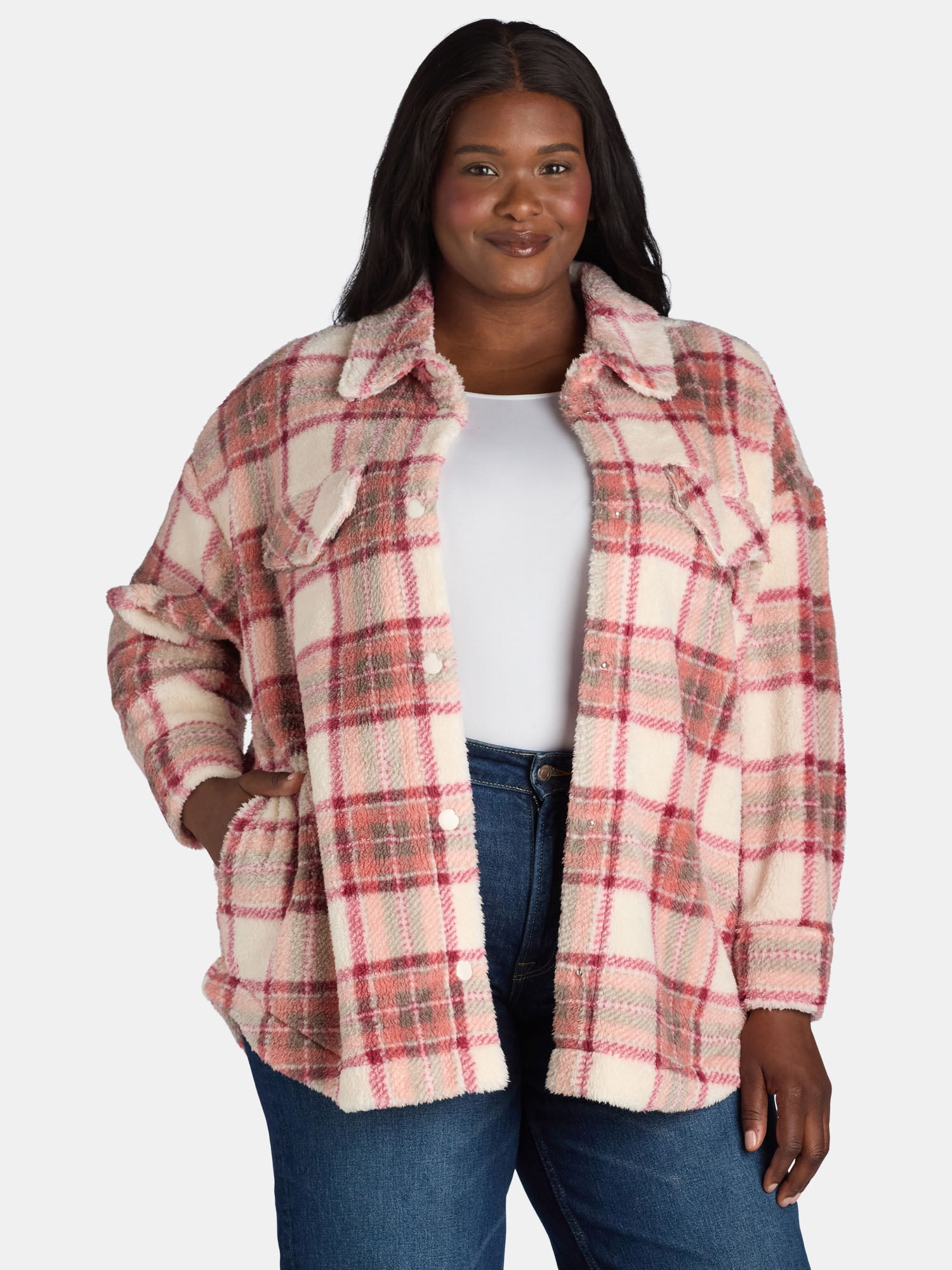 Terra & Sky women's Plus Size Faux Shearling Shacket - Walmart.com