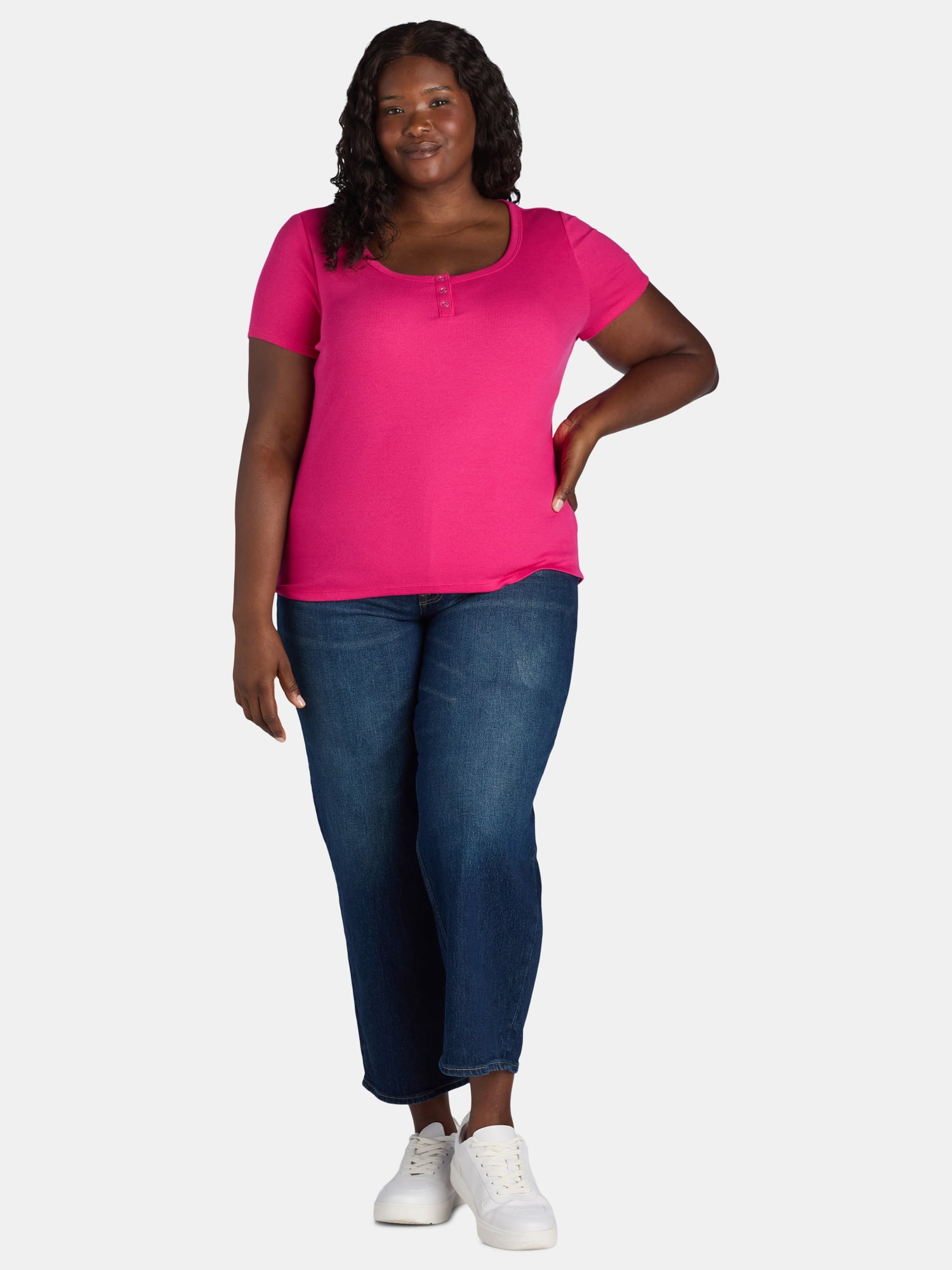 Terra & Sky Plus Size Rib Henley Tee - Stretch Blend - Walmart.com