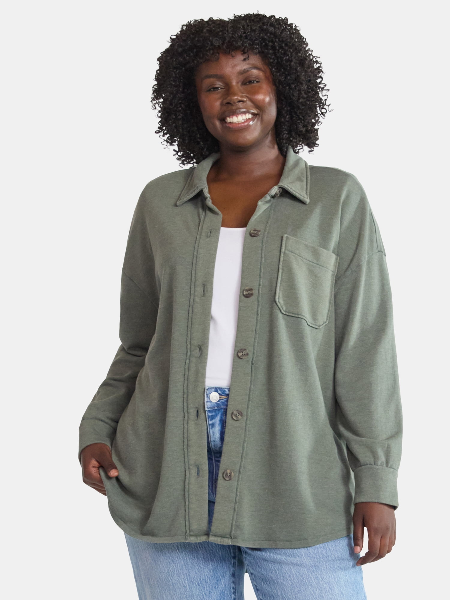 Terra & Sky Women's Plus Knit Shacket, Sizes 0X-5X - Walmart.com