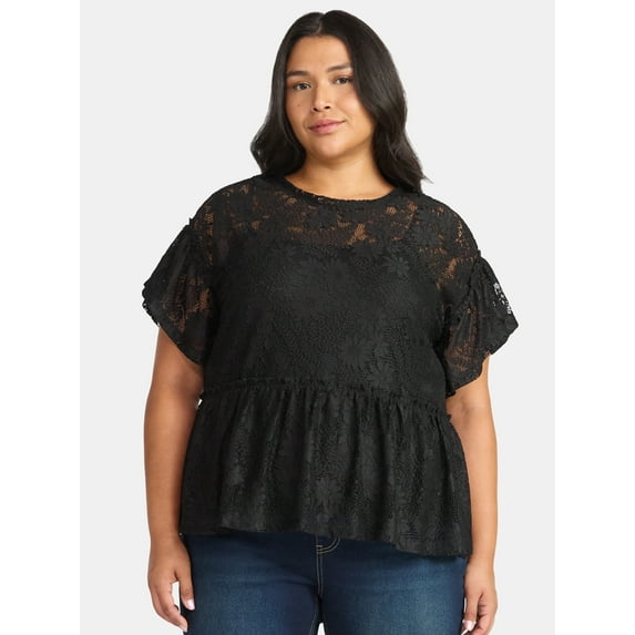 Terra & Sky Women's Plus Lace Peplum Top, Sizes 0X-5X - Walmart.com