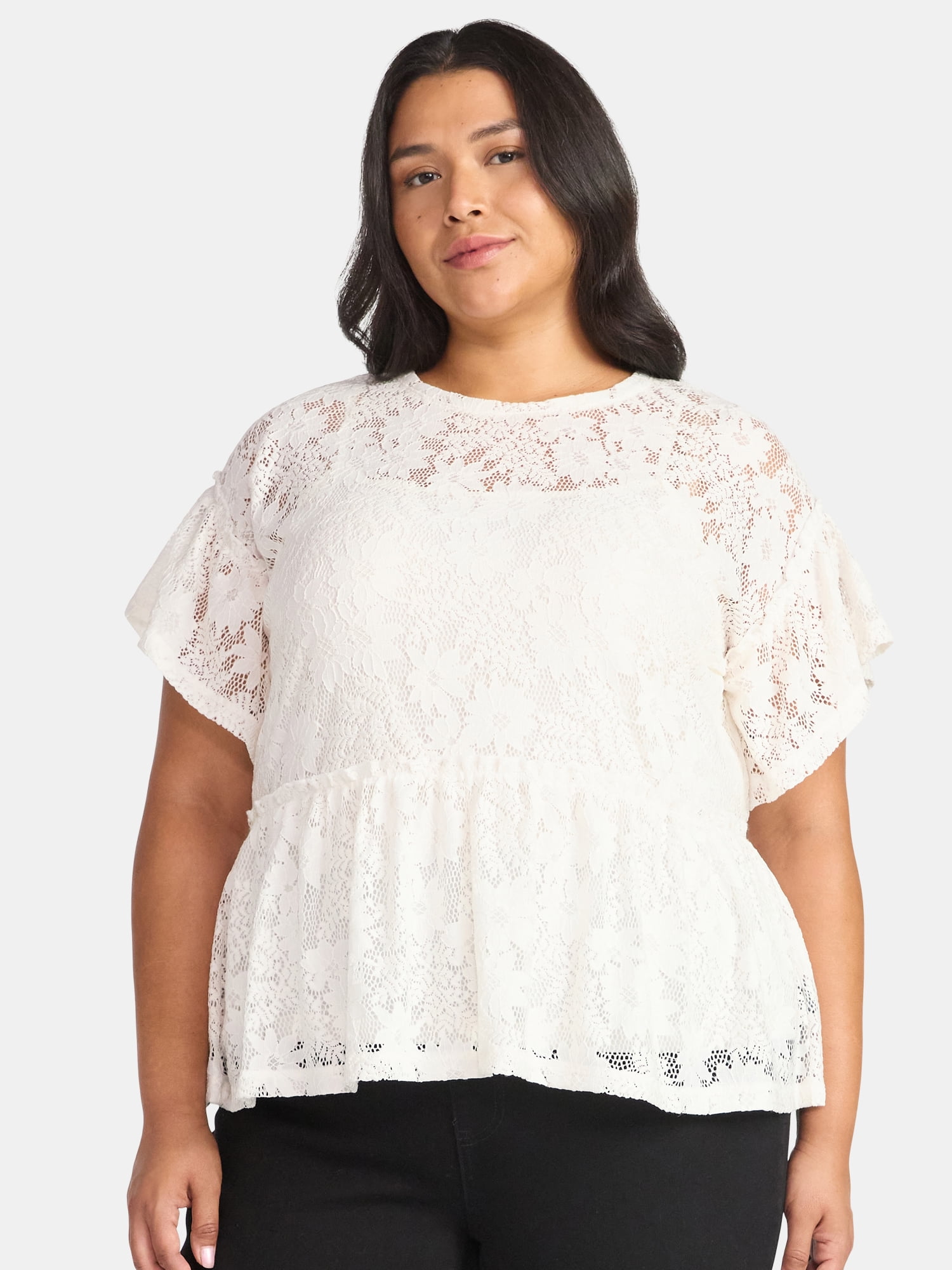 Terra & Sky Women's Plus Lace Peplum Top, Sizes 0X-5X - Walmart.com