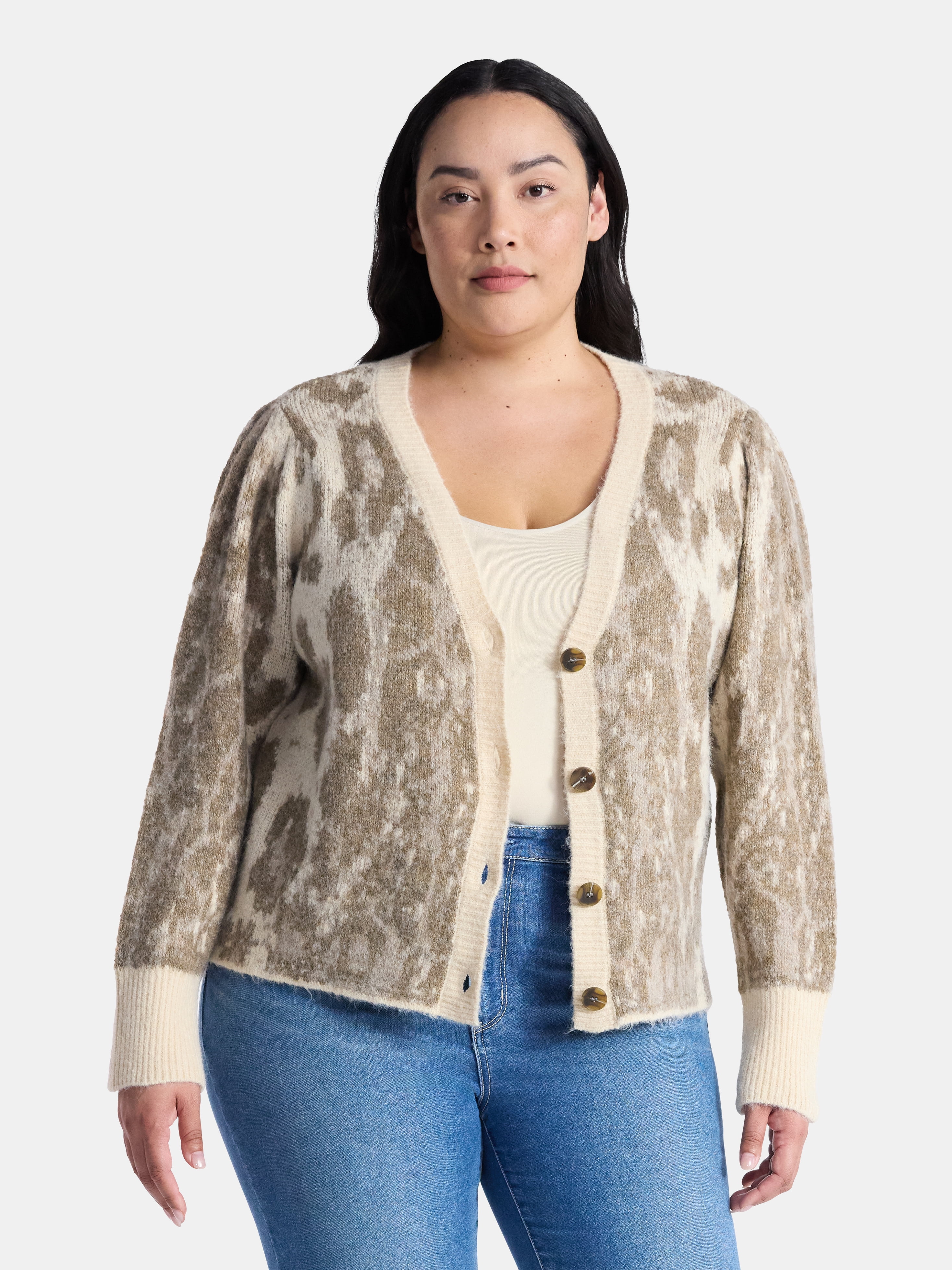 Terra & Sky Women's Plus Animal Print Cardigan Sweater, Lightweight ...