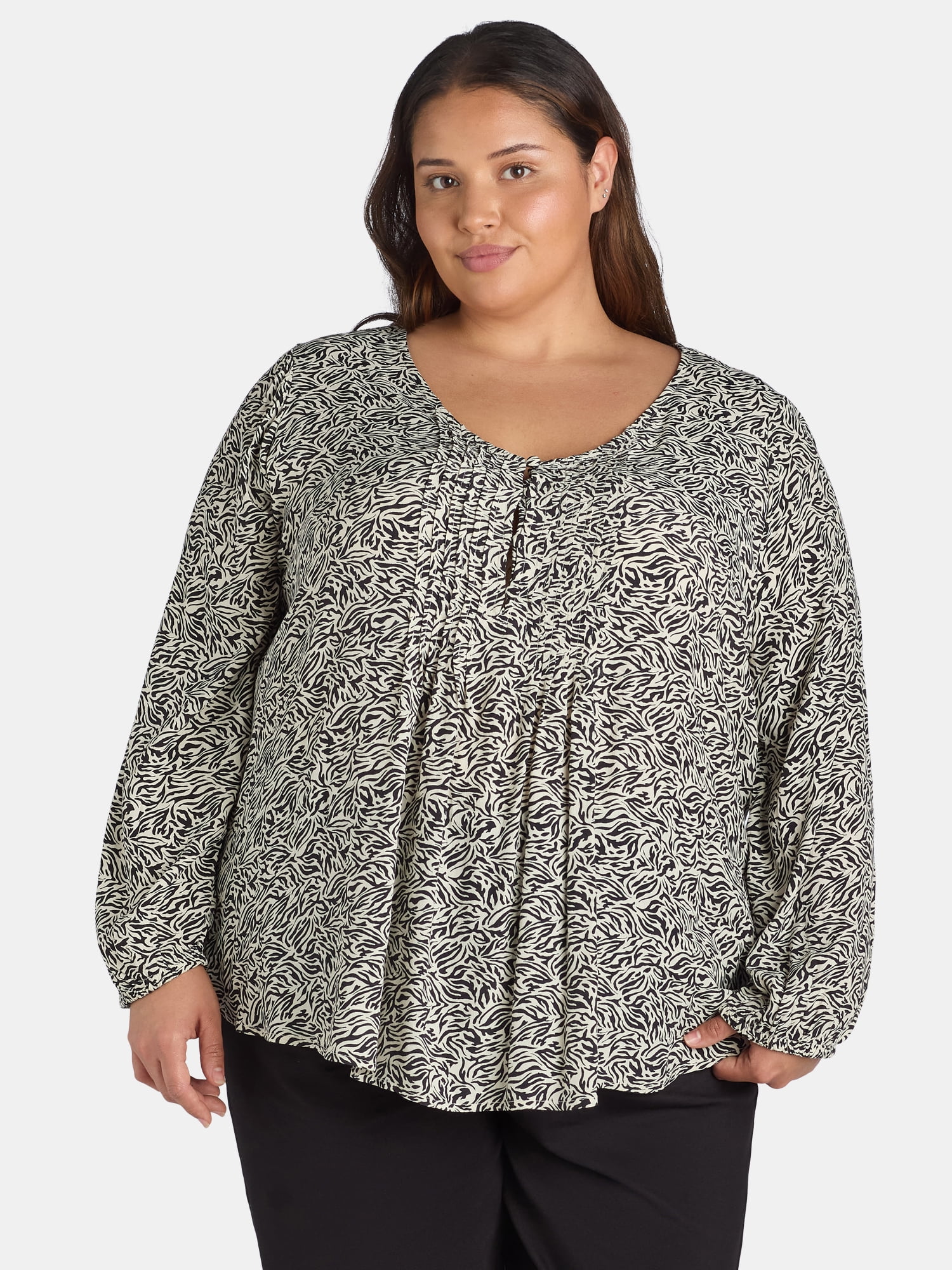 Terra & Sky Women's Plus Size Pintuck Blouse Top with Long-Sleeves ...