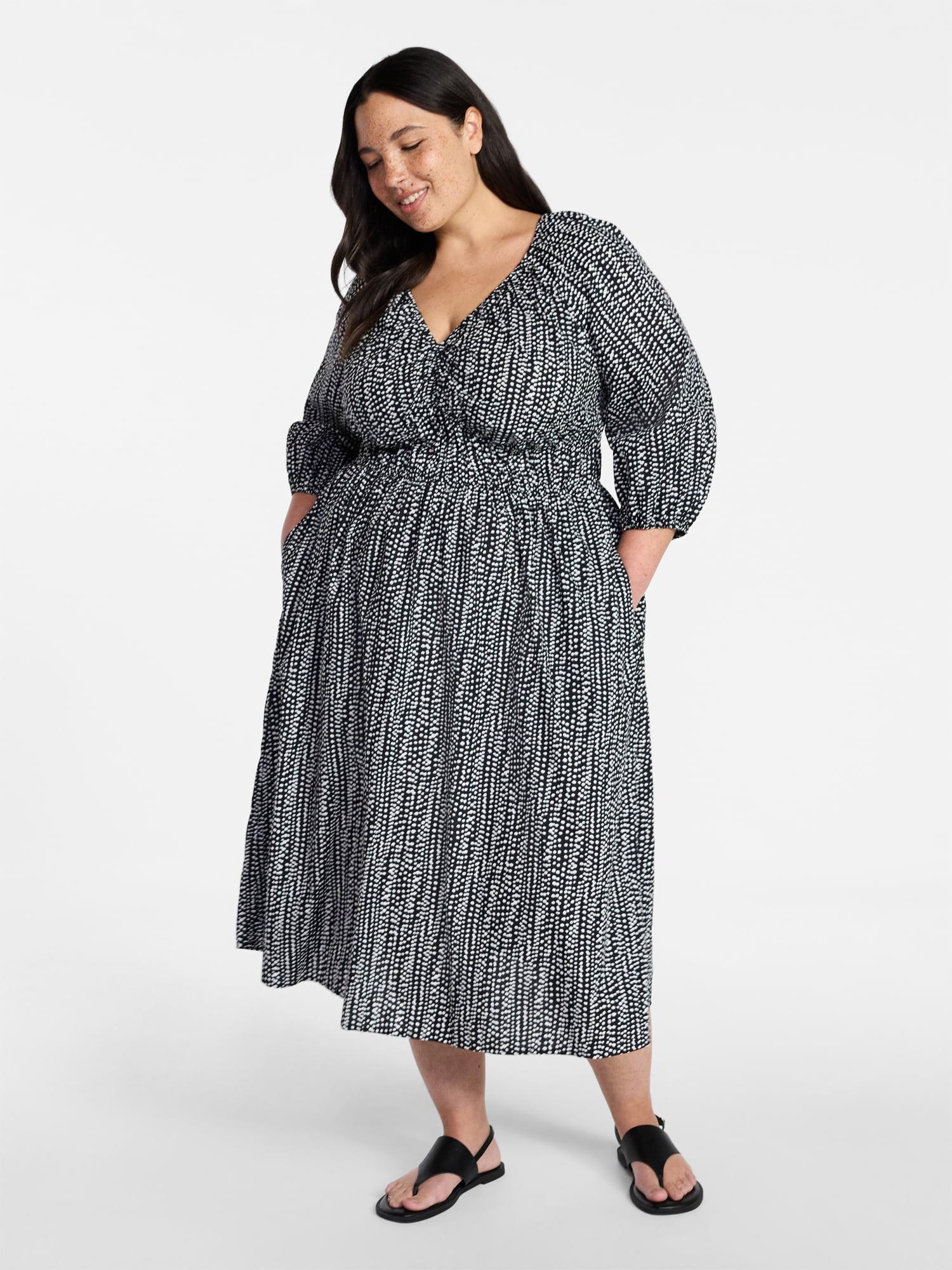 Terra & Sky Women's Plus Size Cinch Waist Midi Dress, Sizes 0X-5X ...