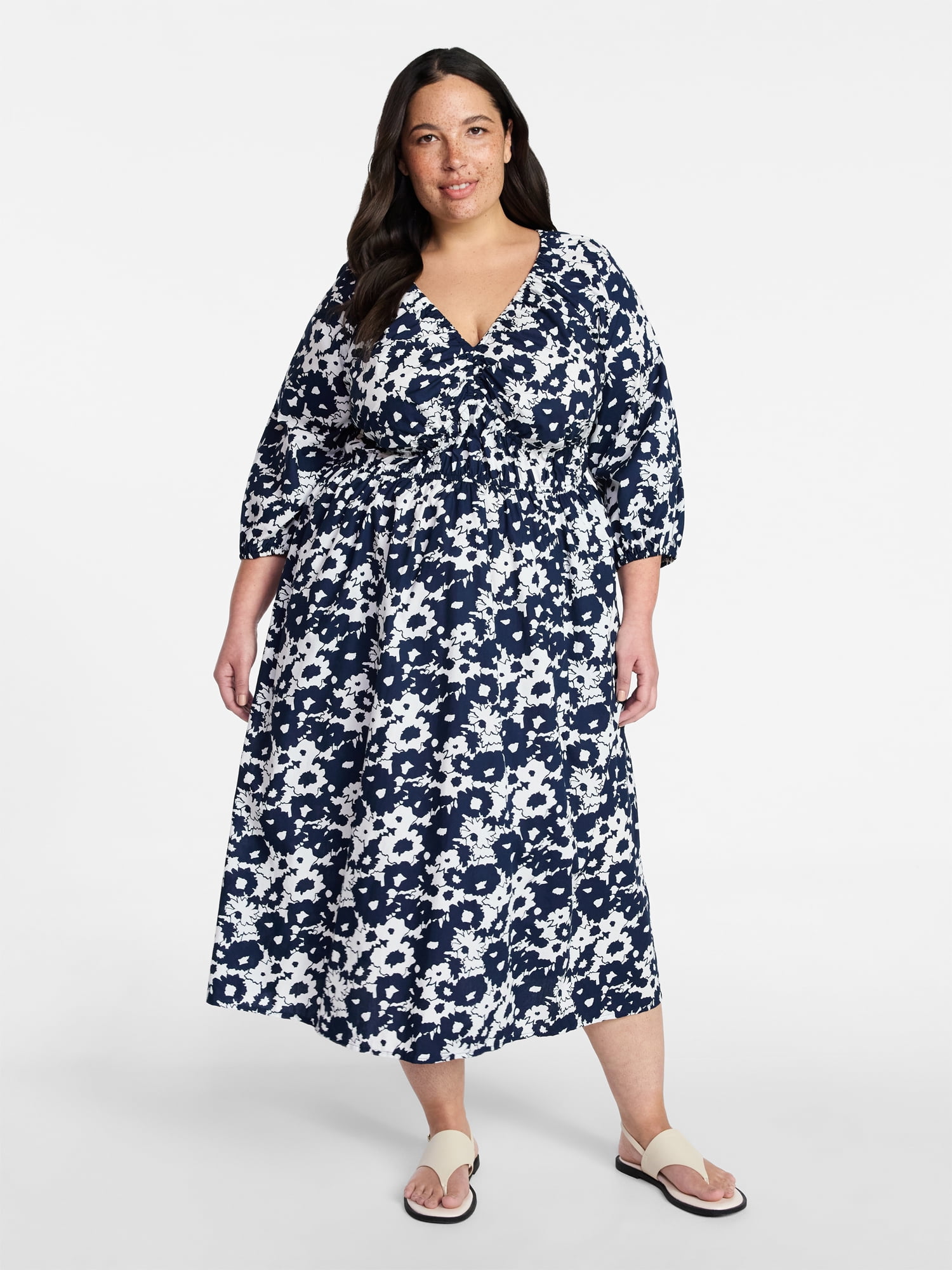 Terra & Sky Women's Plus Size Cinch Waist Midi Dress, Sizes 0X-4X ...