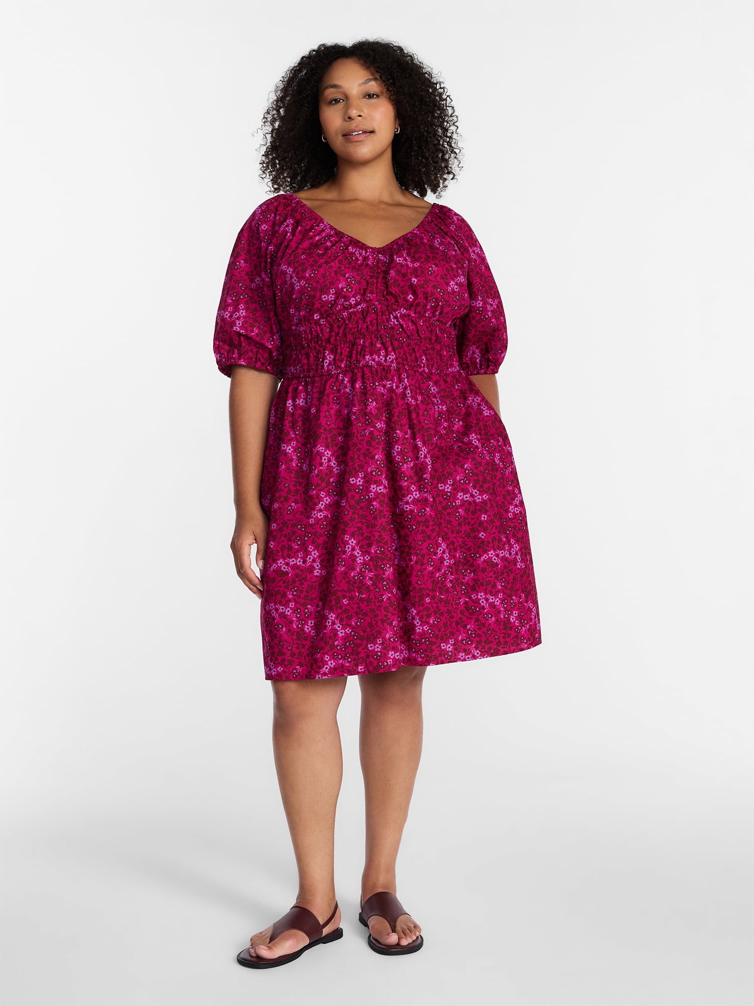 Terra and Sky Women's Plus Mini Cinched Waist Dress, Sizes 0X -5X ...